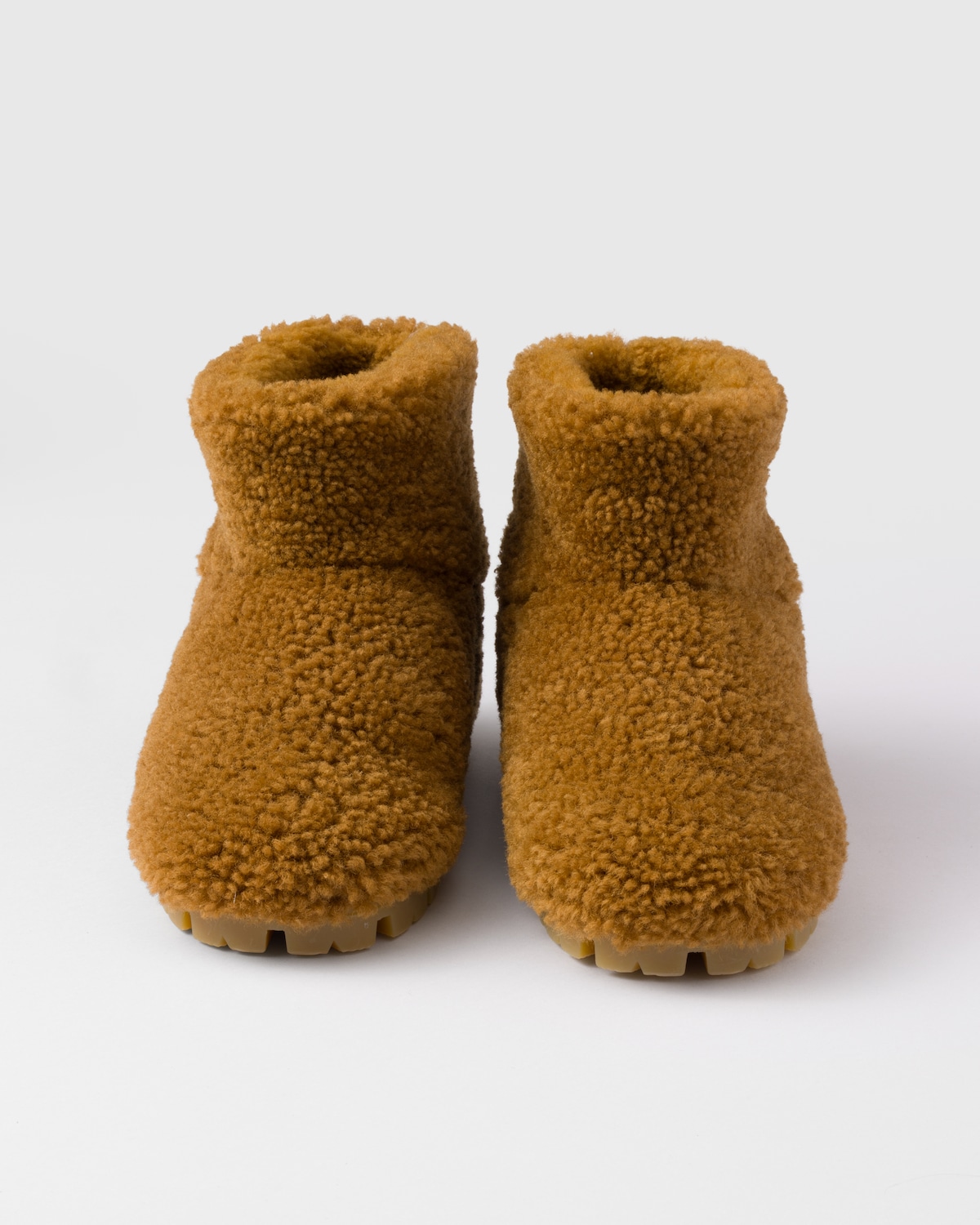 Caramel Shearling Booties | PRADA