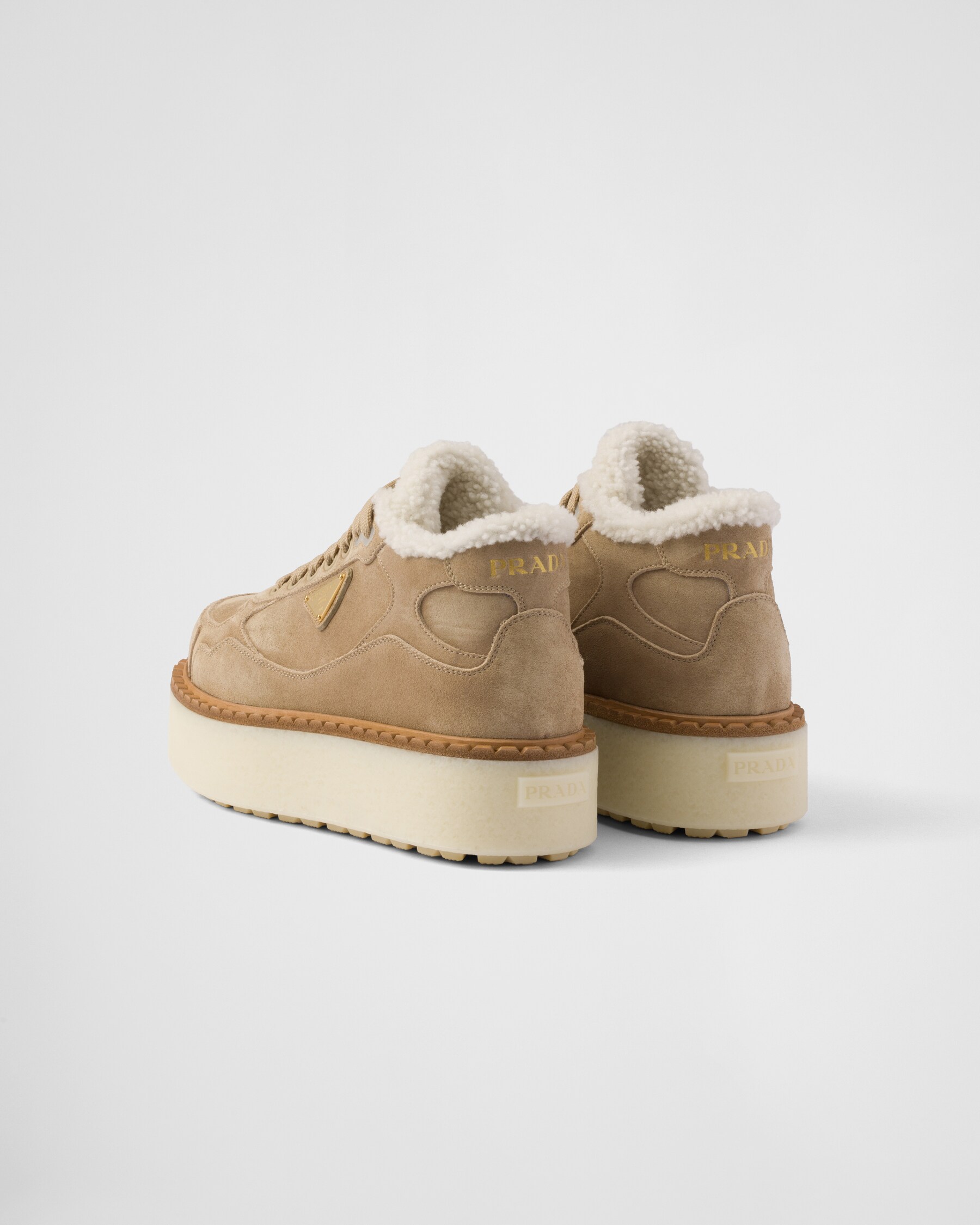 Ecru Suede Mid-top Sneakers | PRADA
