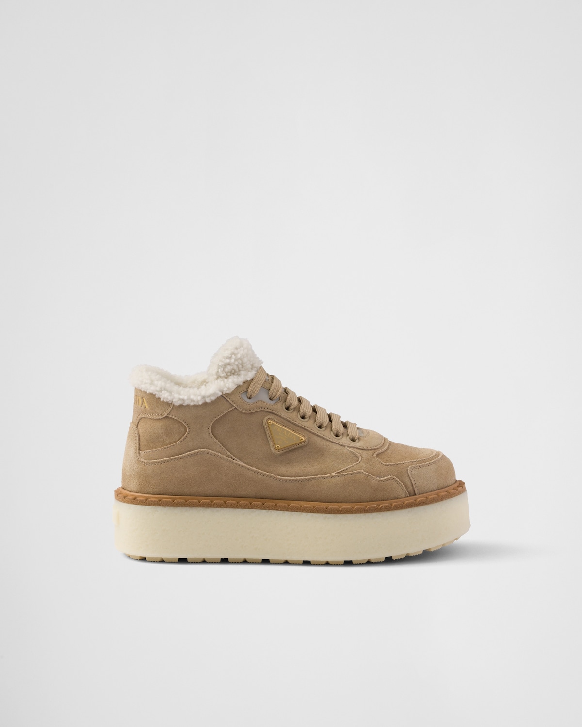 Ecru Suede Mid-top Sneakers | PRADA