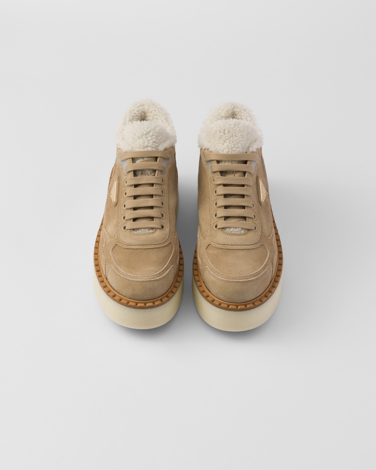 Ecru Suede Mid-top Sneakers | PRADA