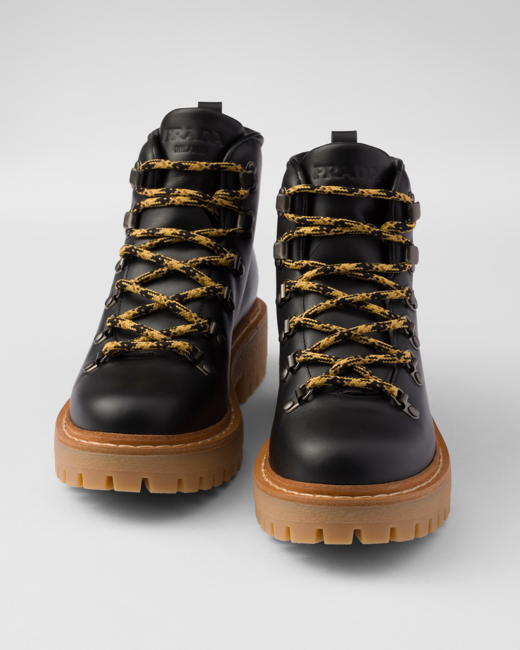 Black Leather Laced Booties | PRADA