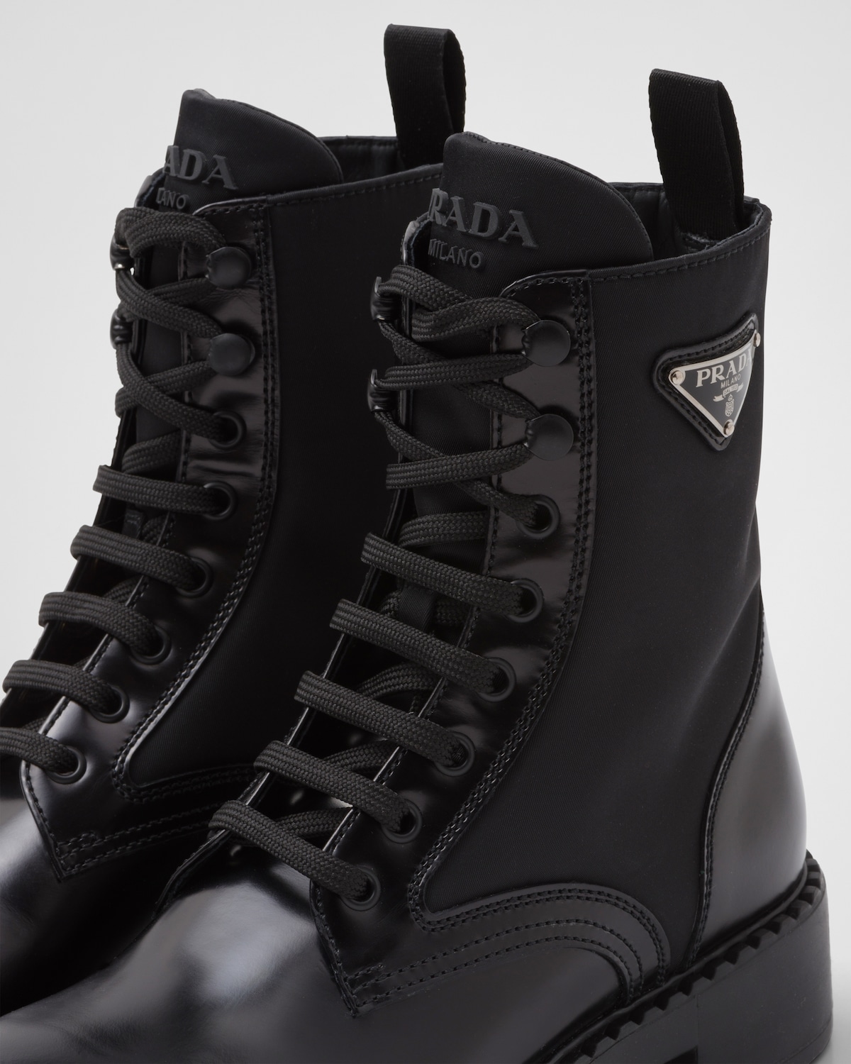 Black Brushed-leather And Re-nylon Boots | PRADA
