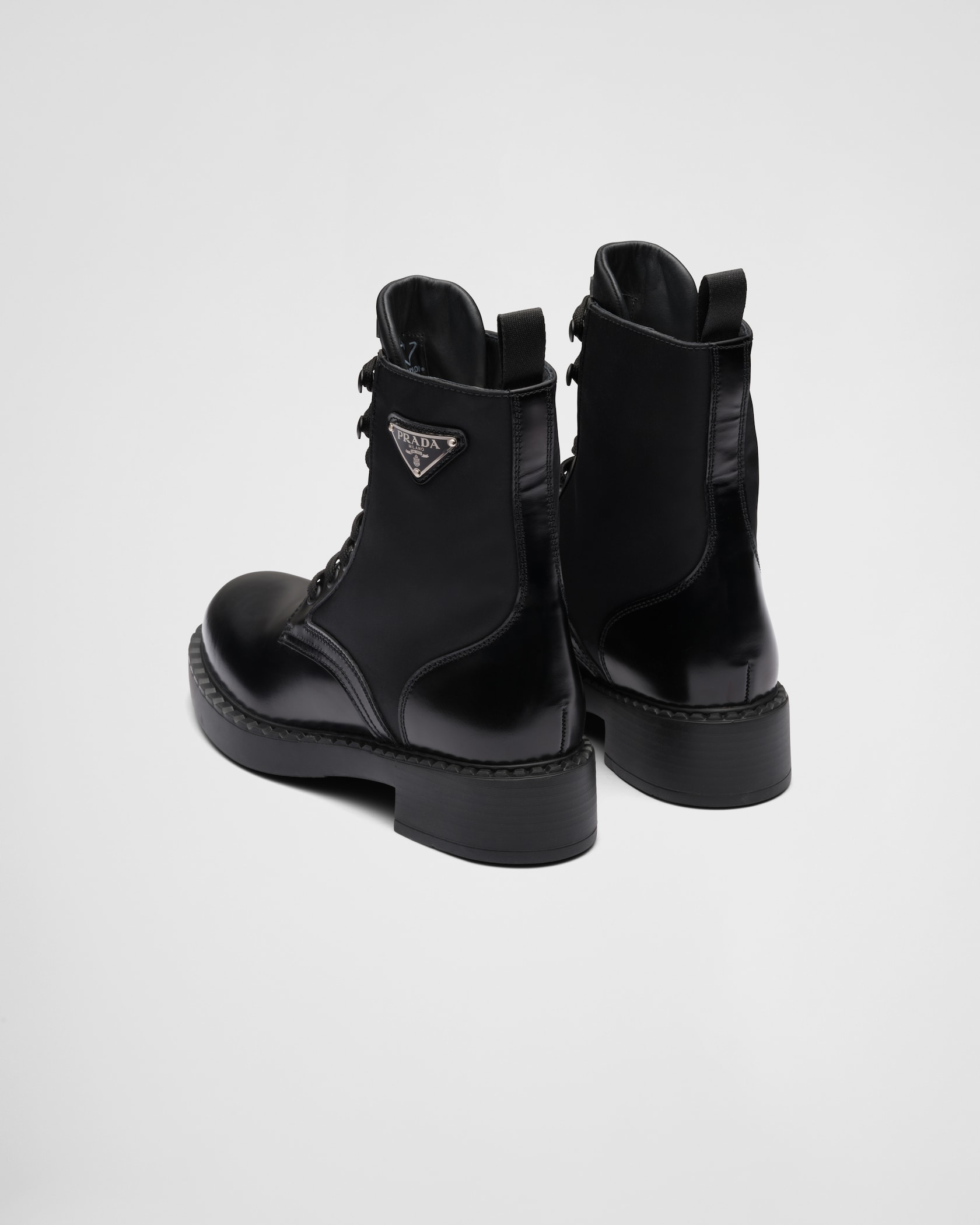 Bota Em Couro Escovado E Re-nylon Preto | PRADA