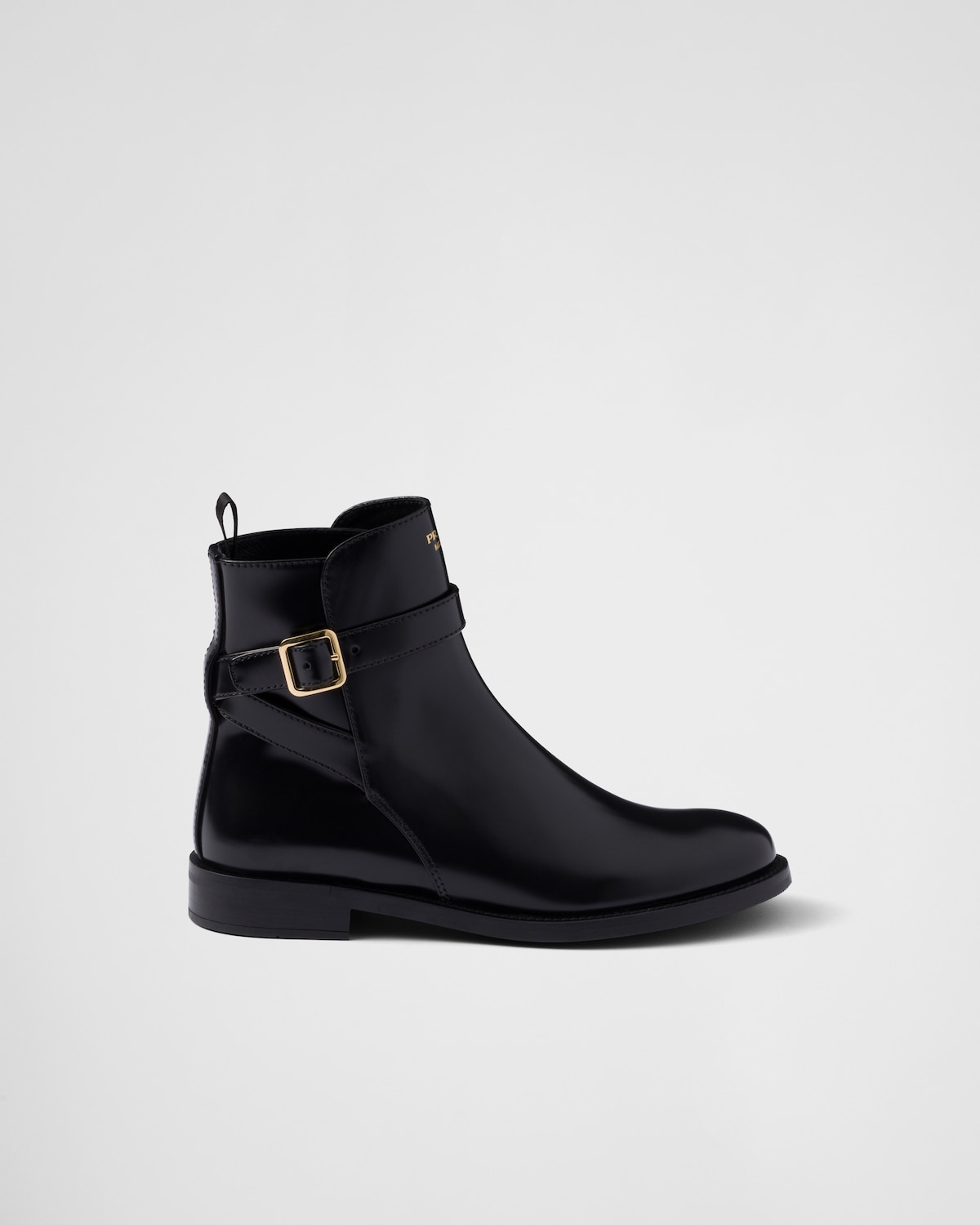 Black Brushed Leather Ankle Boots With Strap | PRADA