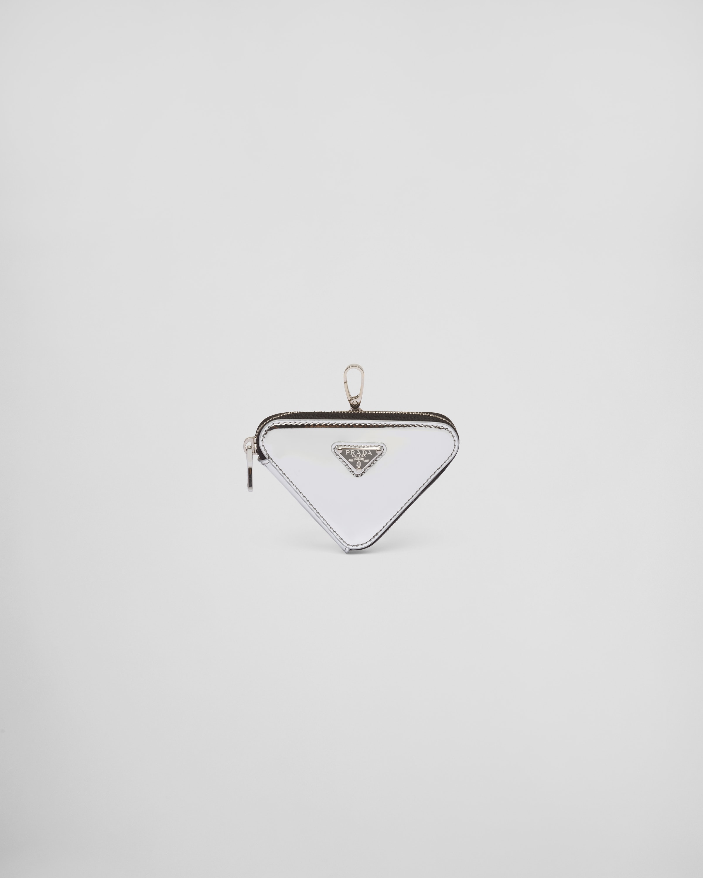 Silver Brushed leather triangle mini-pouch | Prada