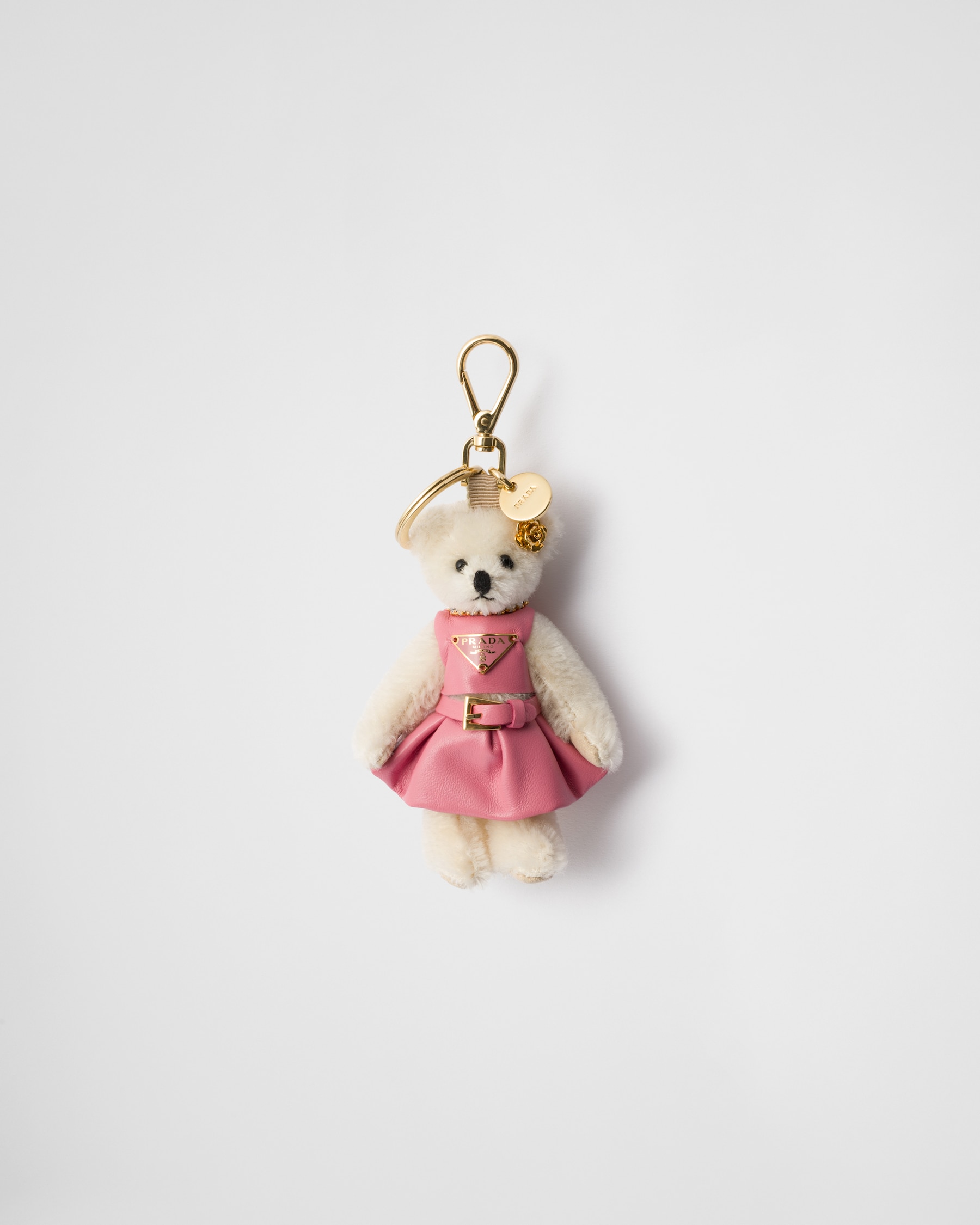 White Teddy Bag Charm With Metal Ring | PRADA