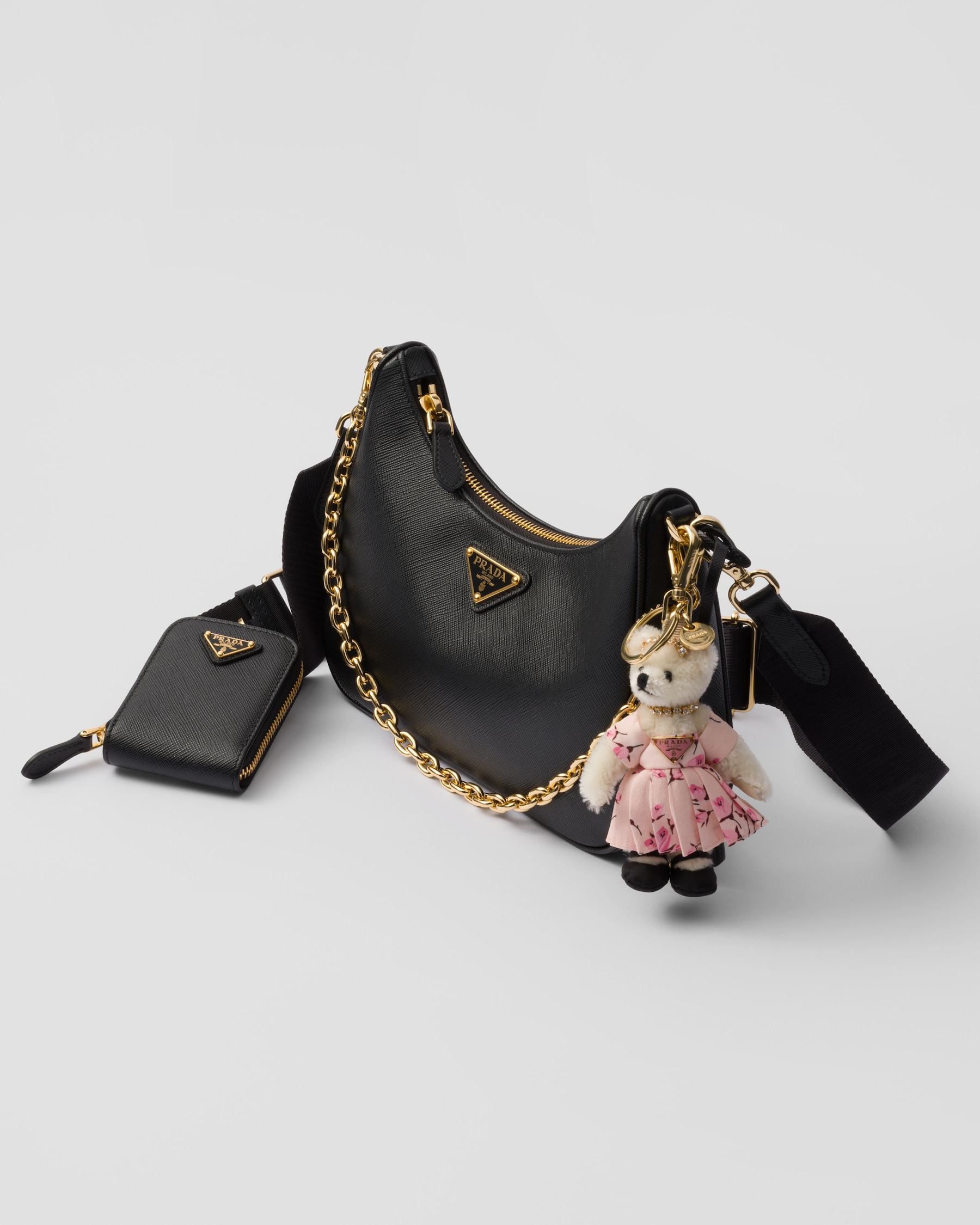 White Teddy Bag Charm With Metal Ring | PRADA