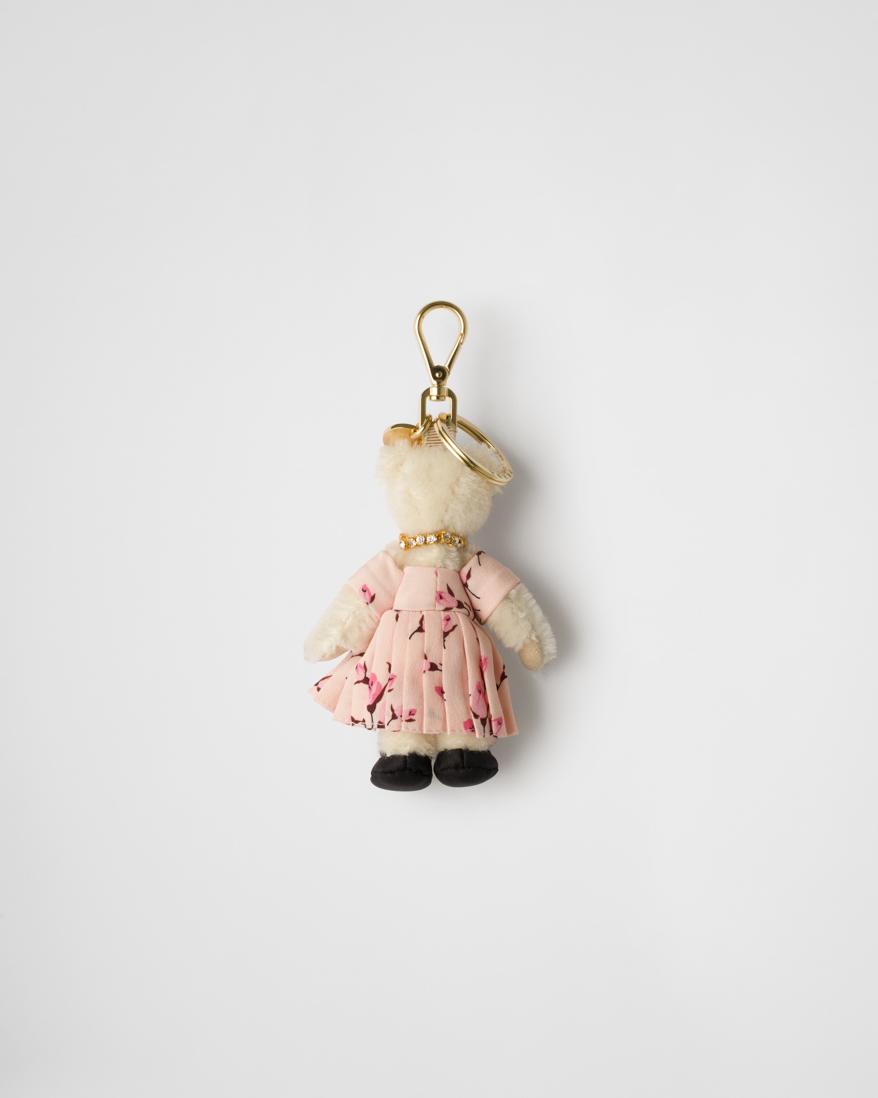 White Teddy Bag Charm With Metal Ring | PRADA