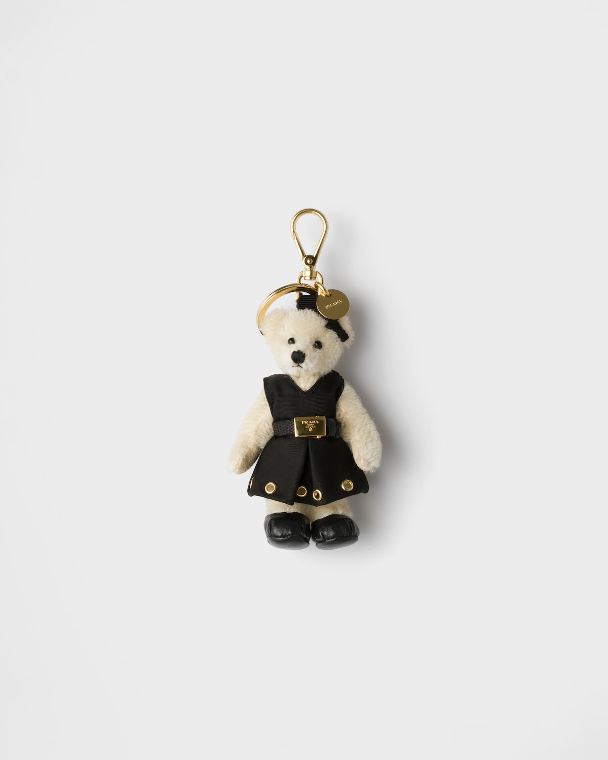 White Teddy Bag Charm With Metal Ring | PRADA