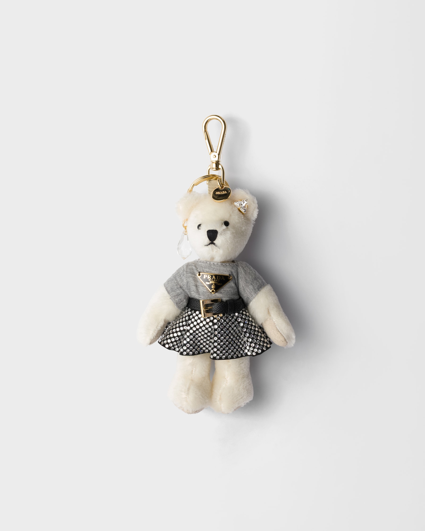 White/crystal Teddy Key Ring Charm | PRADA