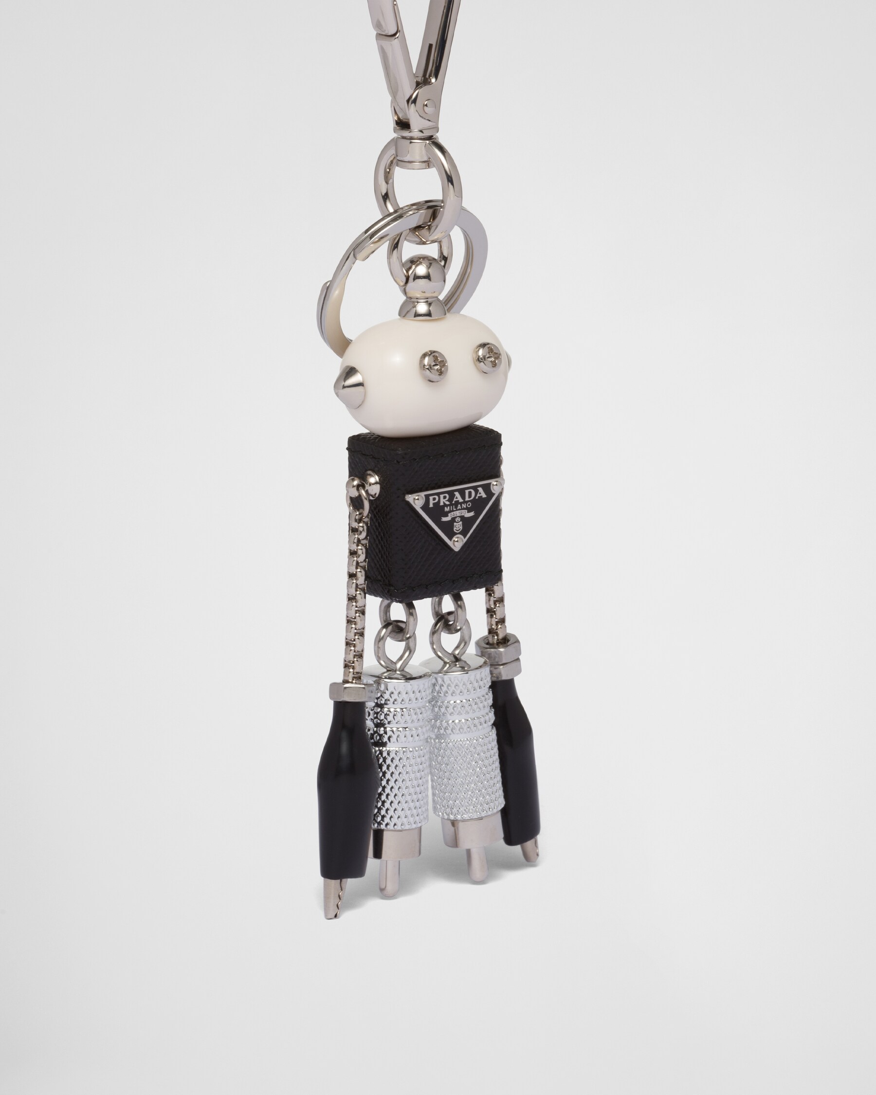 Steel/black Saffiano Leather Robot Keychain Trick | PRADA