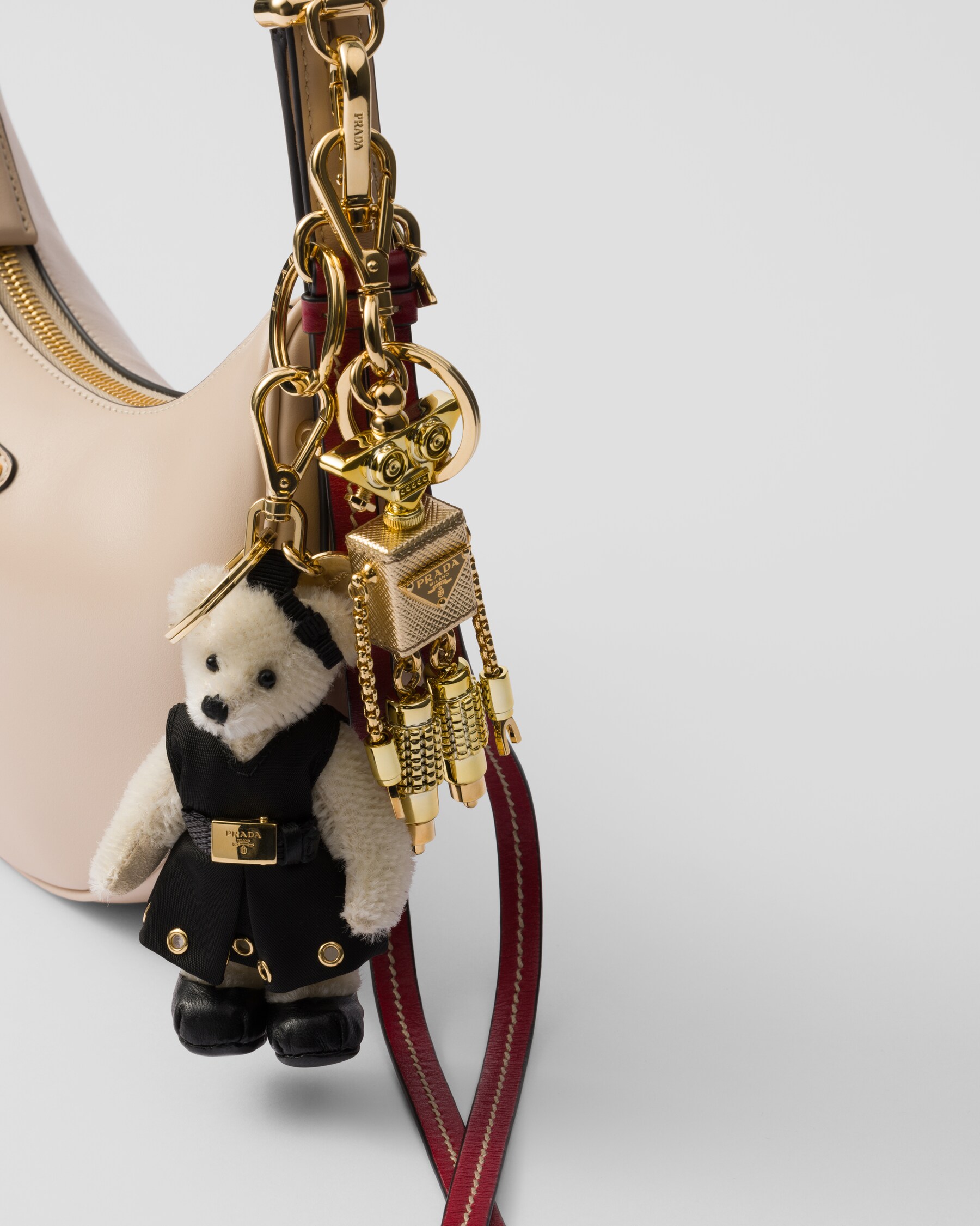 Platinum Saffiano Leather Robot Keychain Trick | PRADA