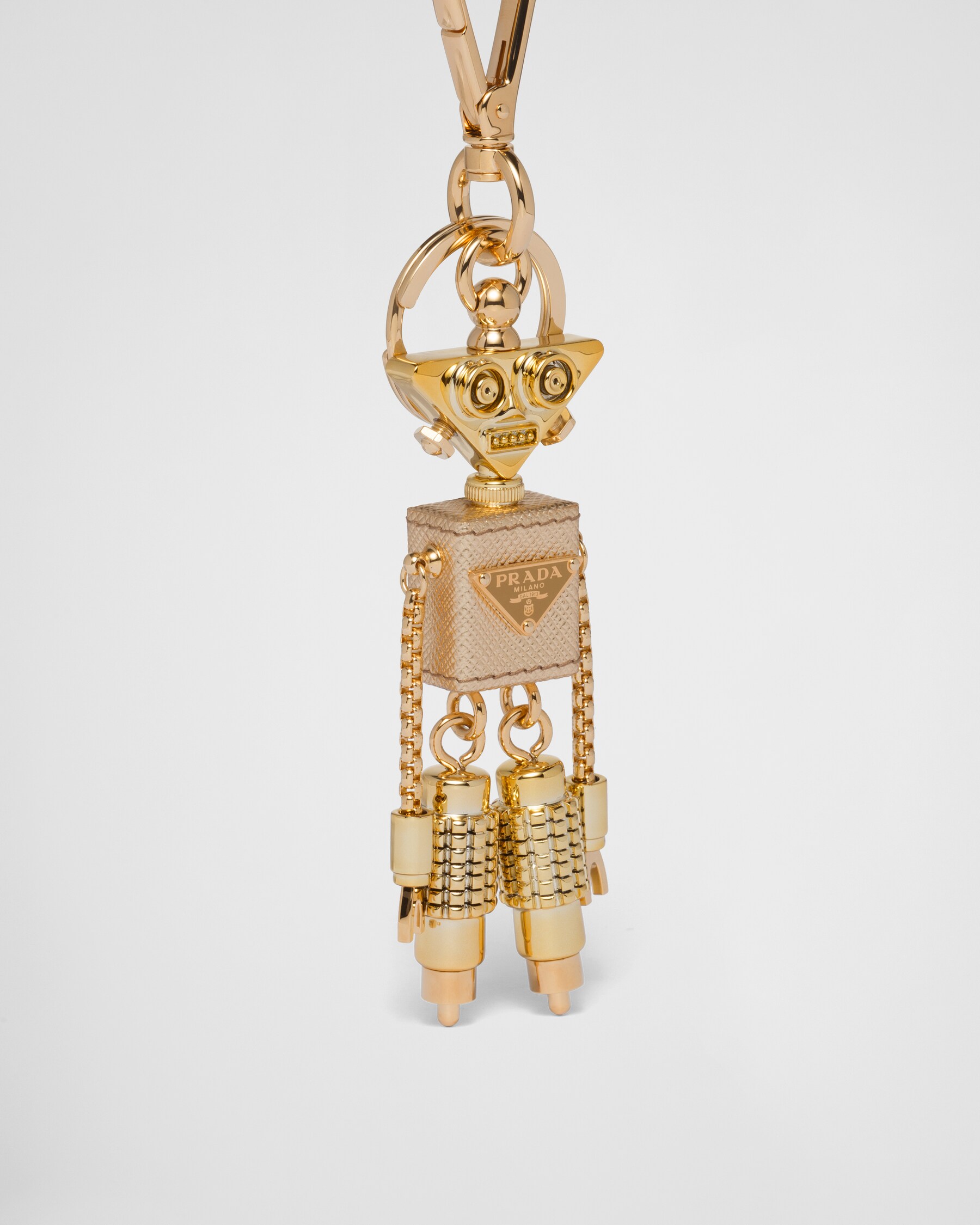 Platinum Saffiano Leather Robot Keychain Trick | PRADA
