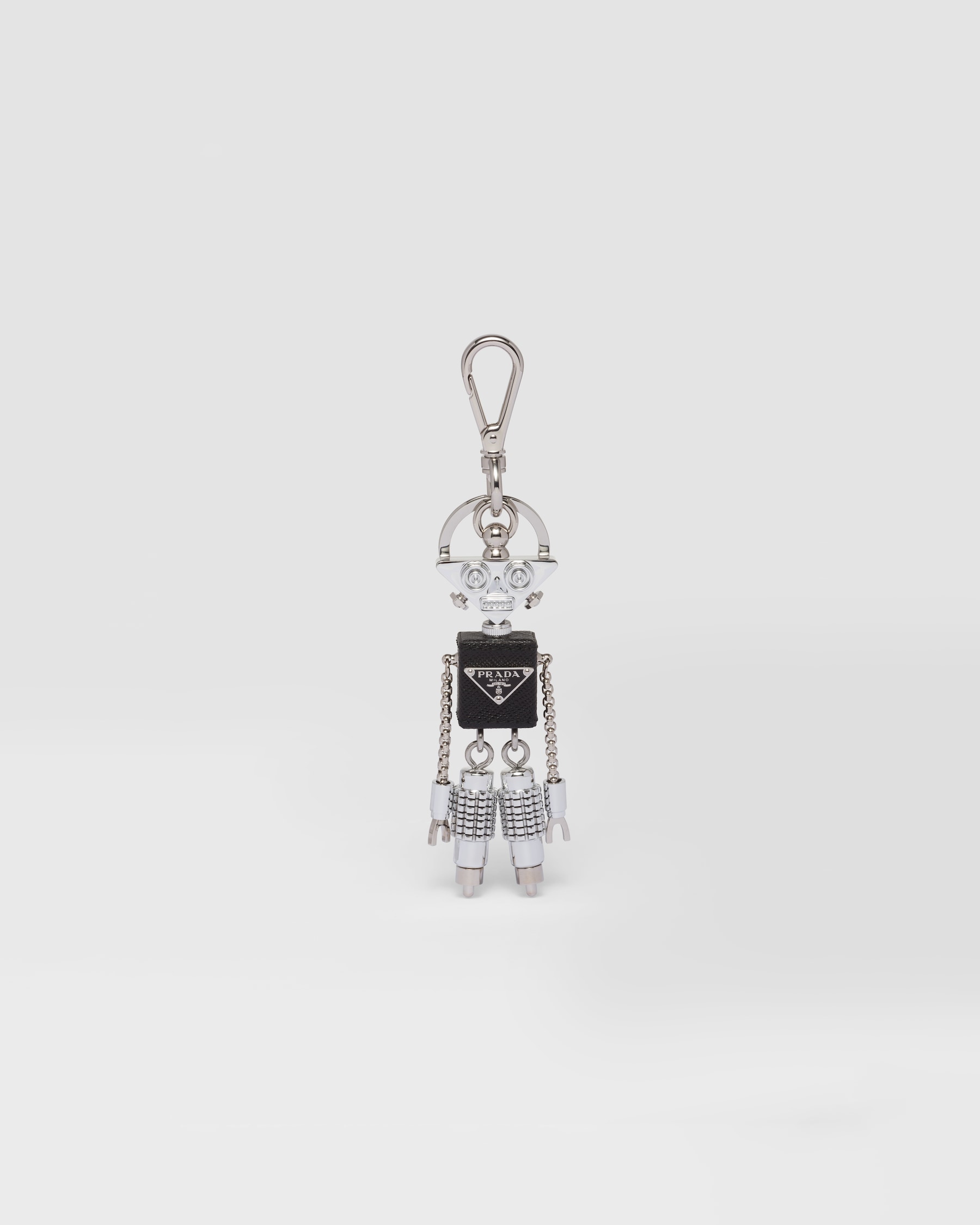 Steel/black Saffiano Leather Robot Keychain Trick | PRADA