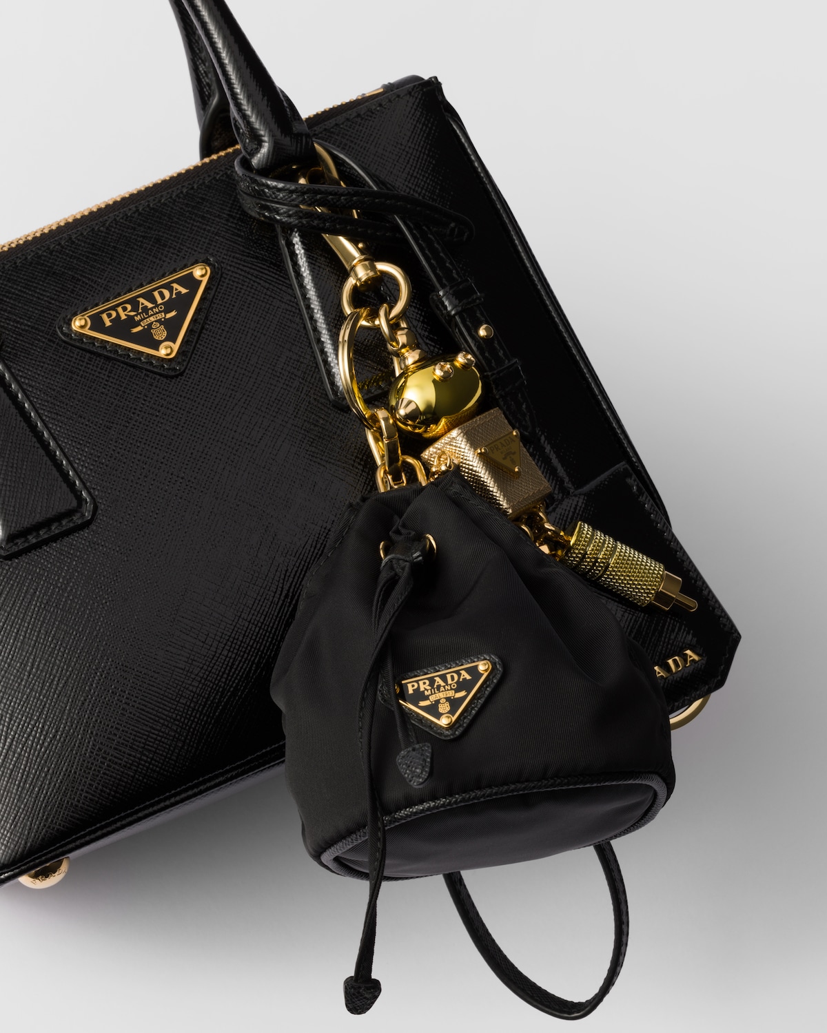 Black Mini Icon Re-nylon Bag Charm | PRADA