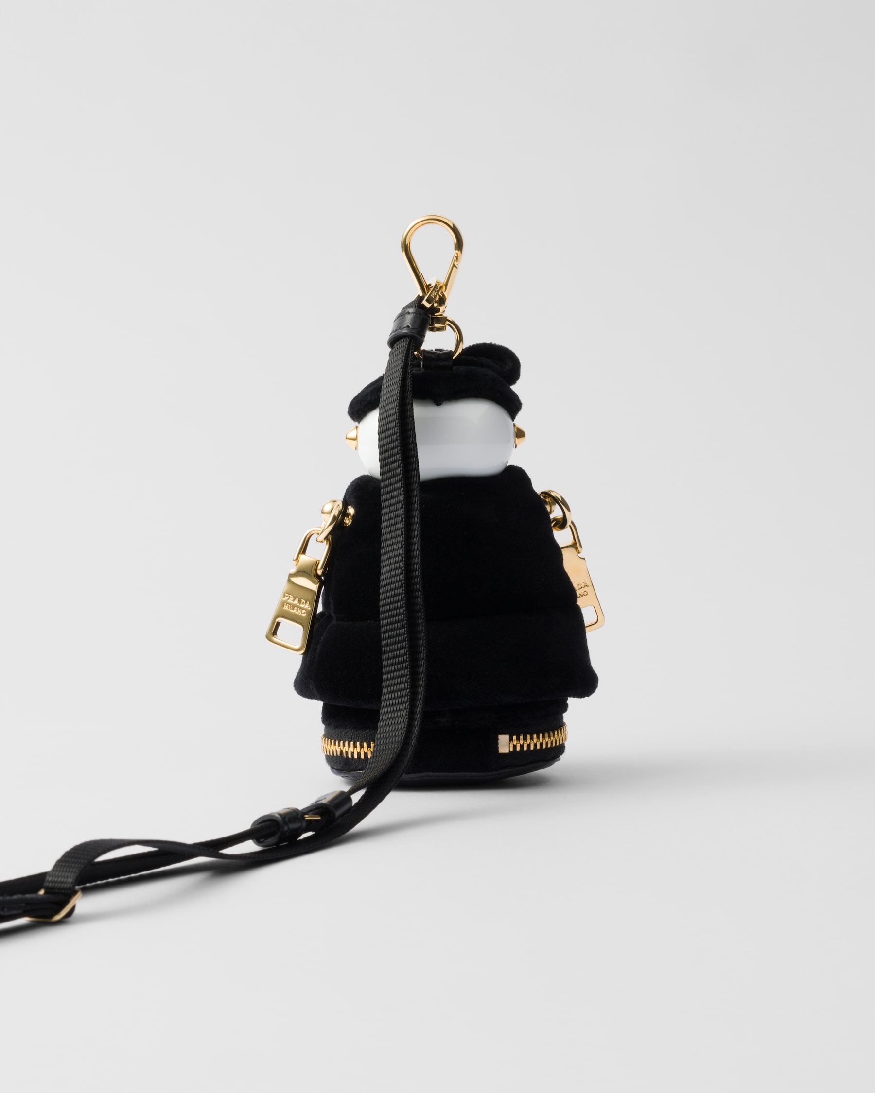 Black Soft Robot Velvet Keychain Charm With Shoulder Strap | PRADA