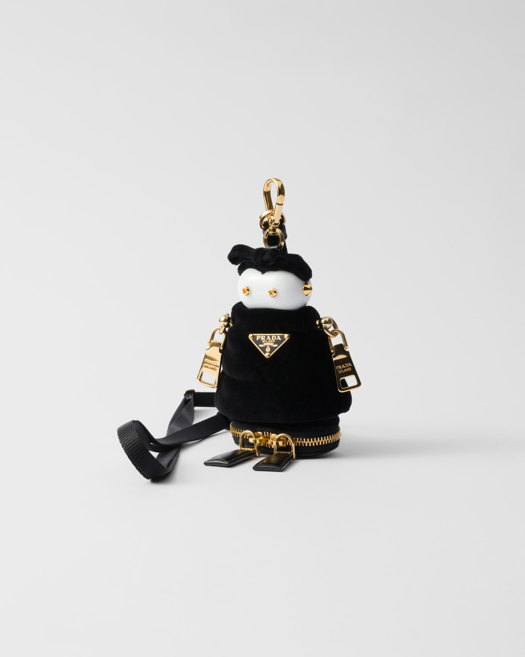 Black Soft Robot Velvet Keychain Charm With Shoulder Strap | PRADA