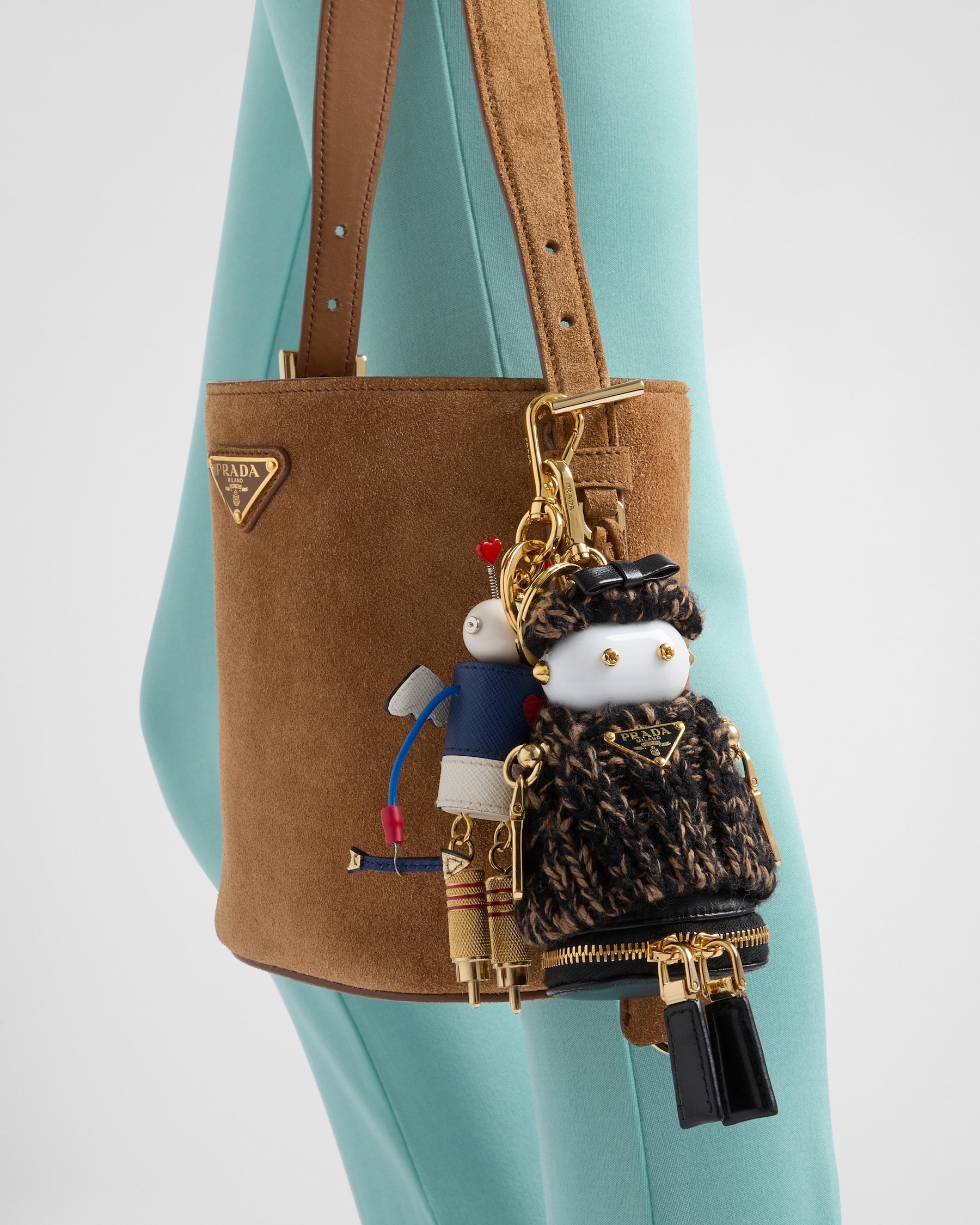 Black/camel Soft Robot Knitted Keychain Charm With Shoulder Strap | PRADA