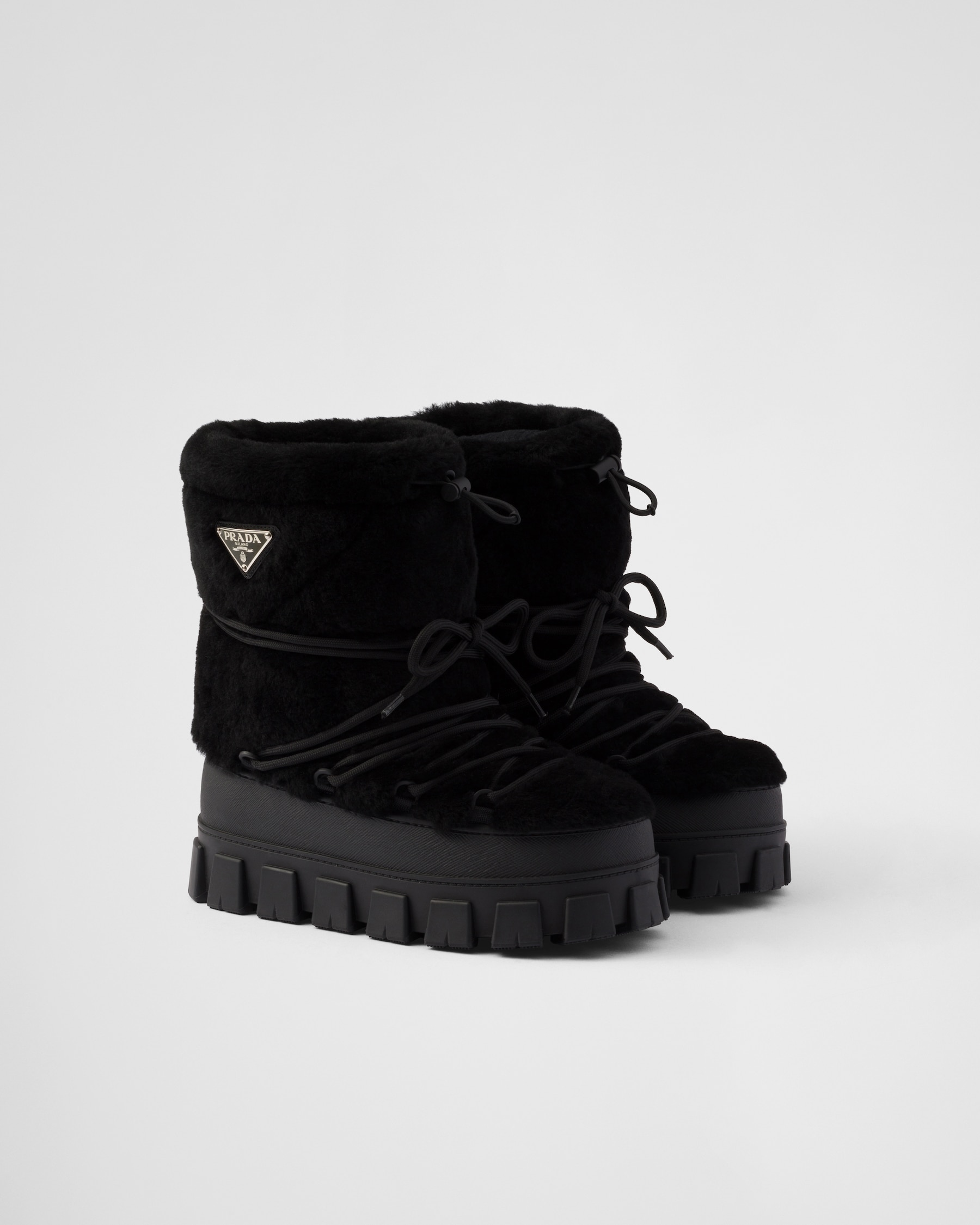 Black Shearling Après Ski Booties | PRADA