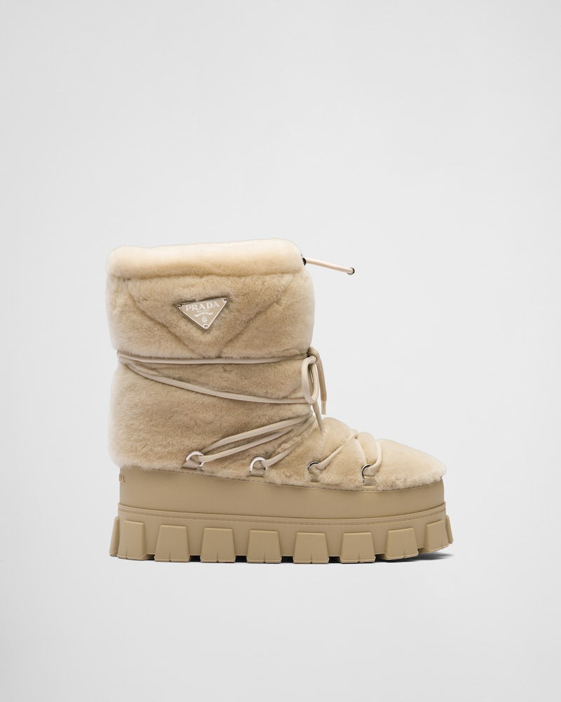 Ecru Shearling Apres-ski Boots | PRADA