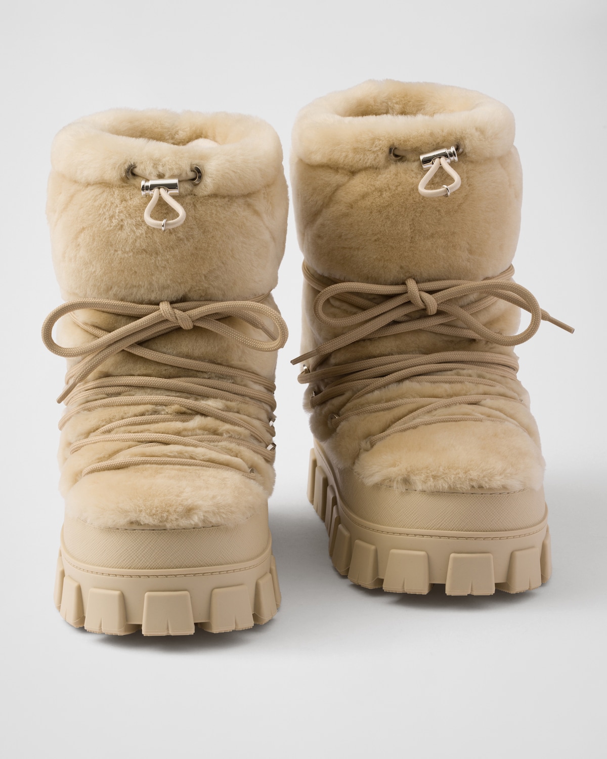 Ecru Shearling Après Ski Booties | PRADA