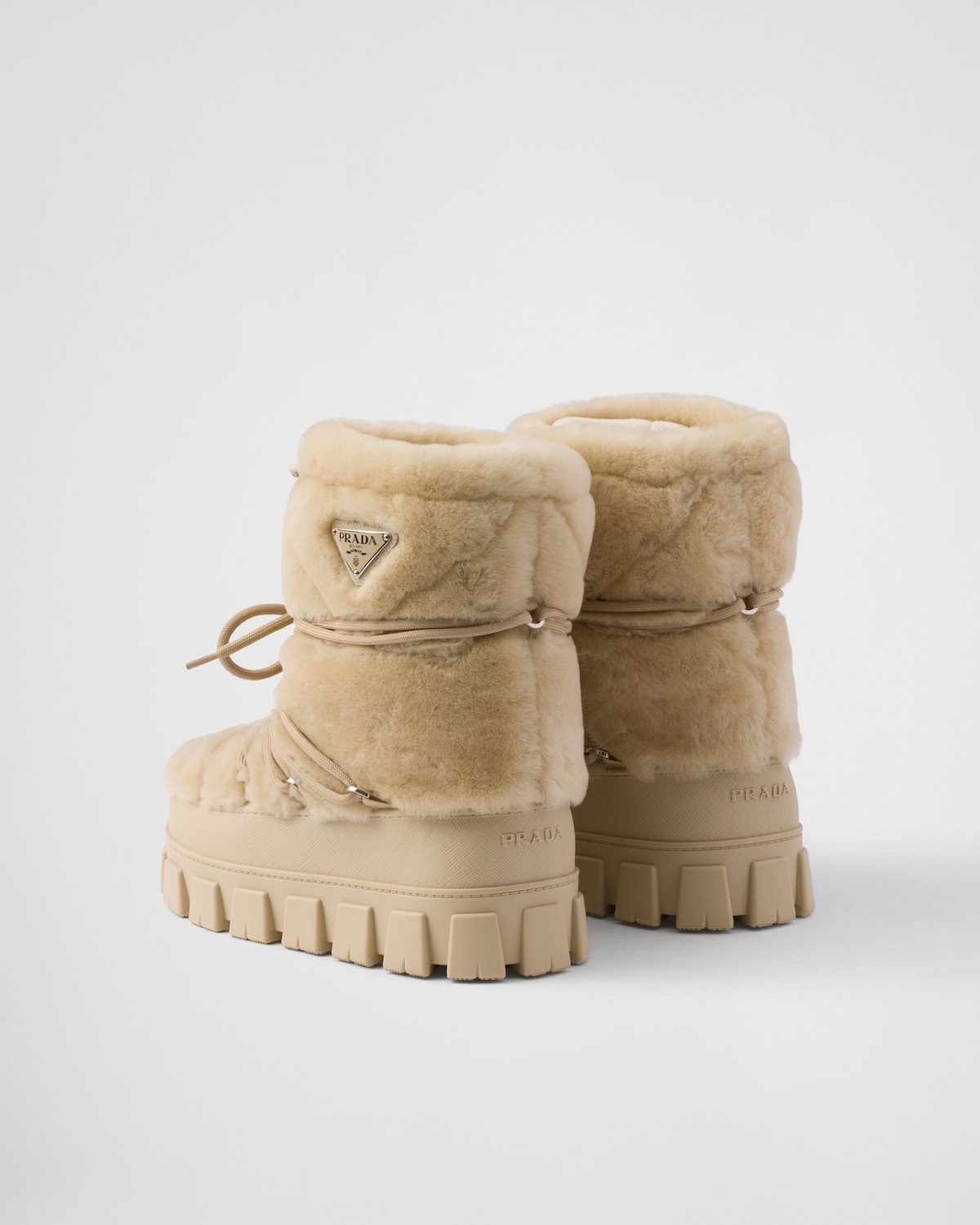 Ecru Shearling Après Ski Booties | PRADA