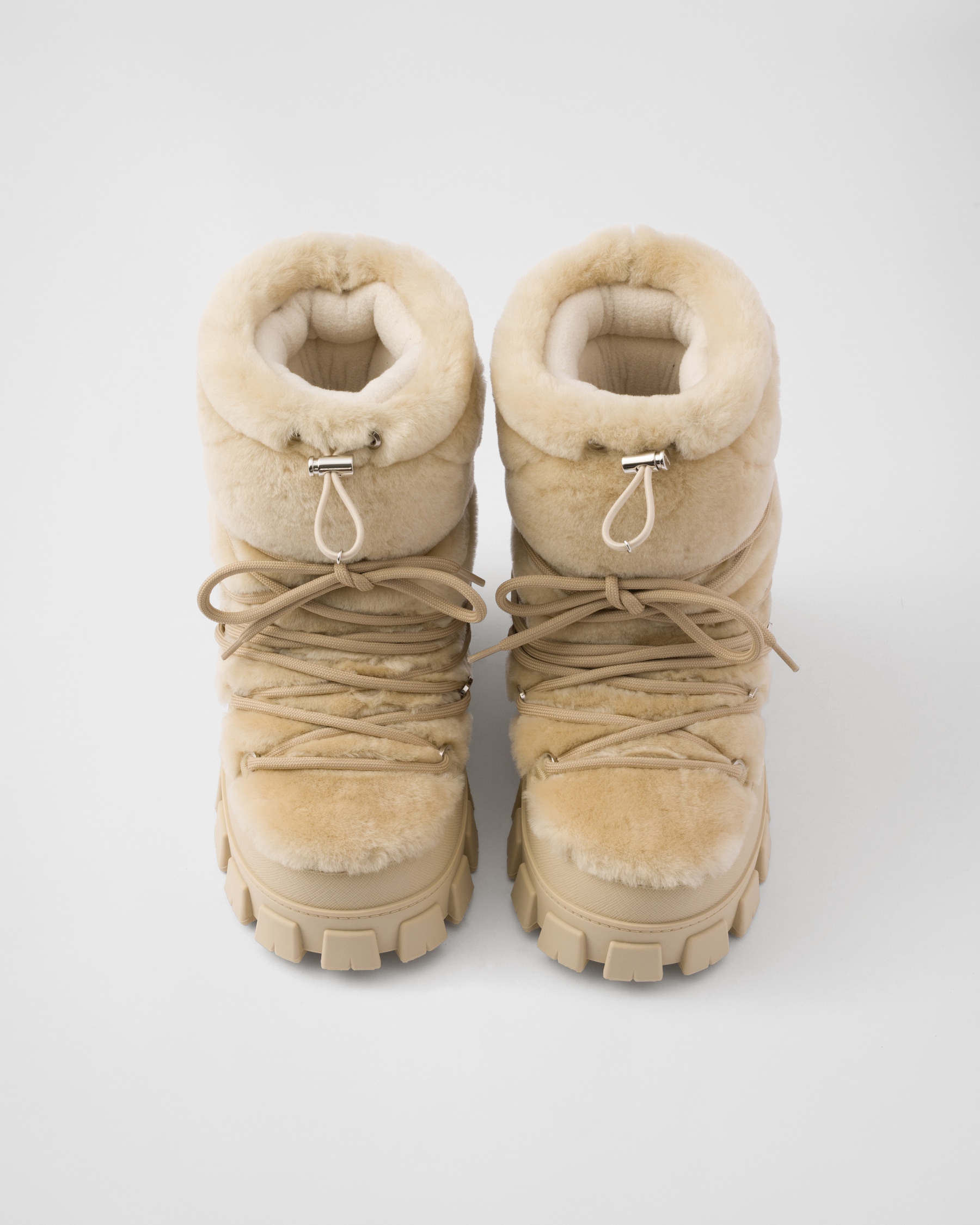 Ecru Shearling Après Ski Booties | PRADA