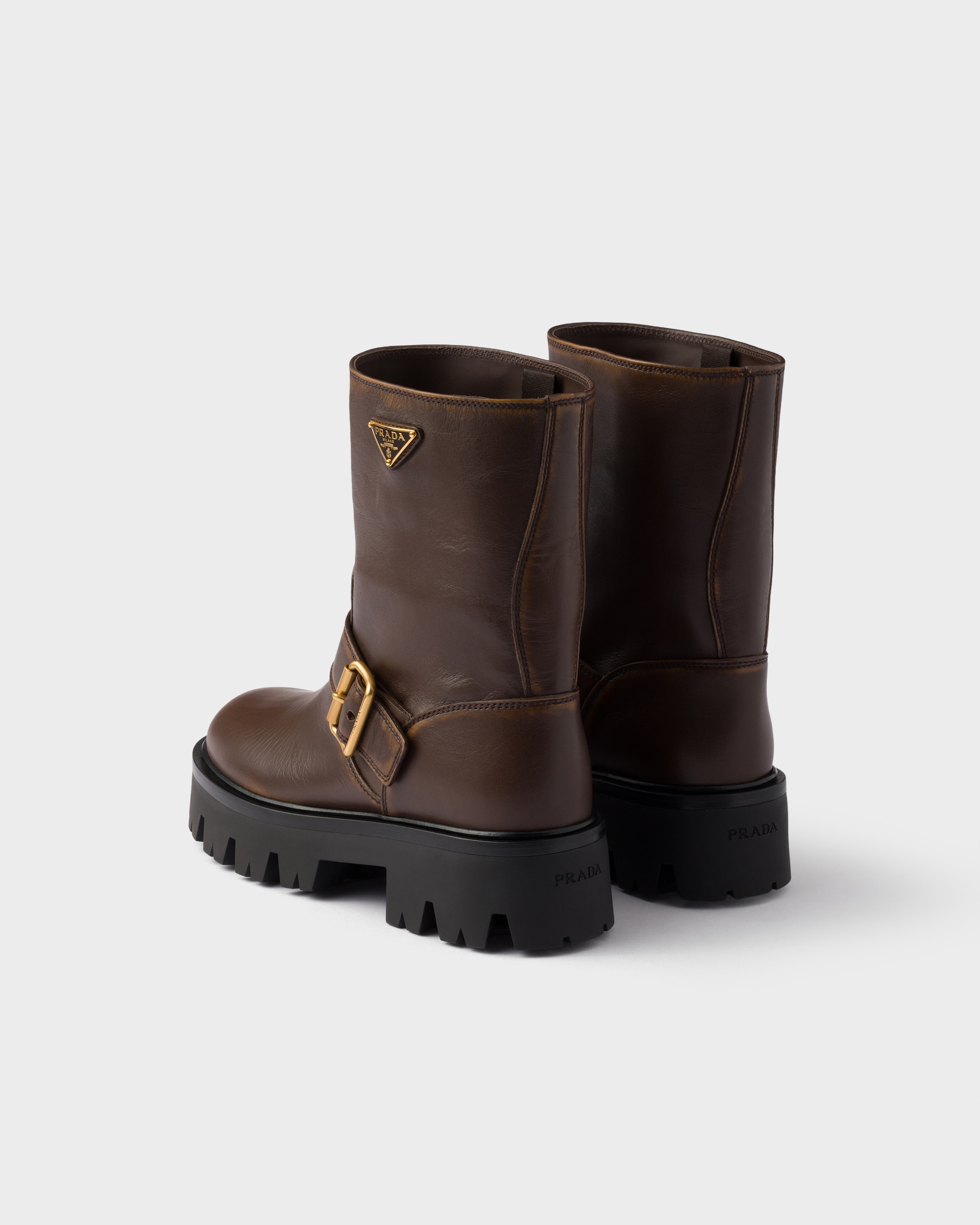 Bottines En Cuir Marron Cacao | PRADA - France