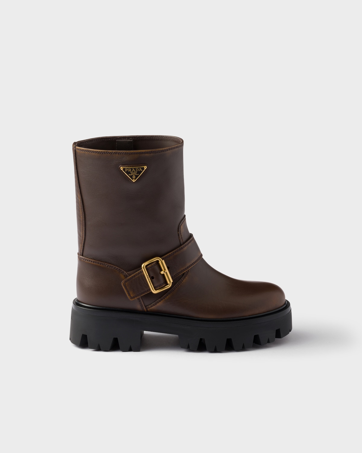 Bottines En Cuir Marron Cacao | PRADA - France