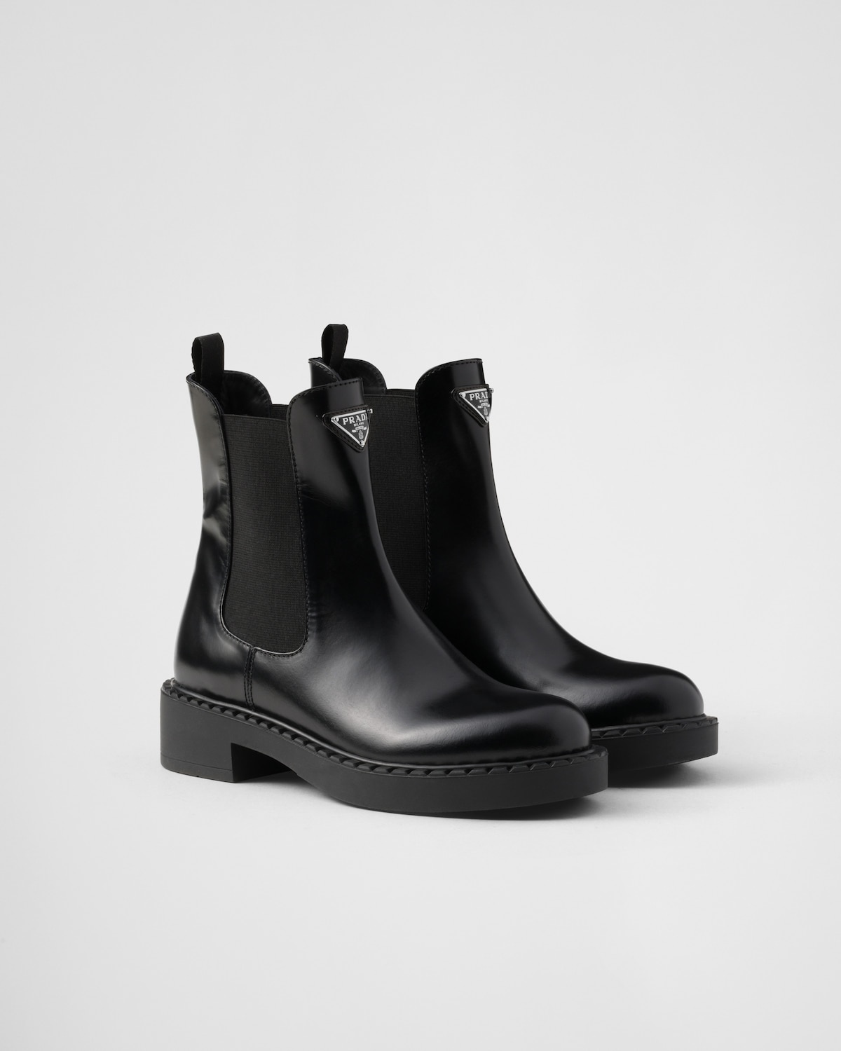 Black Brushed Leather Booties | PRADA