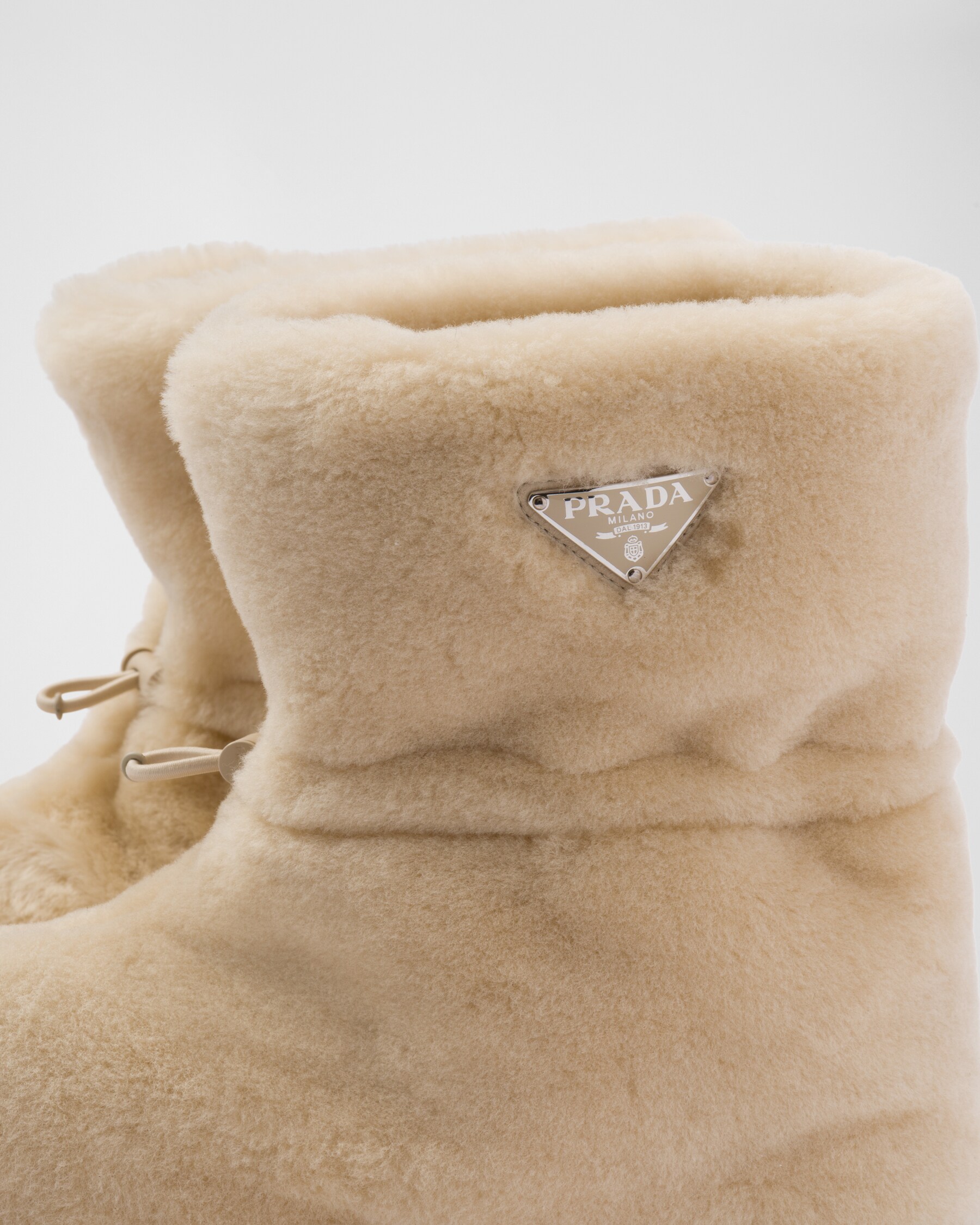 Ecru Shearling Booties | PRADA