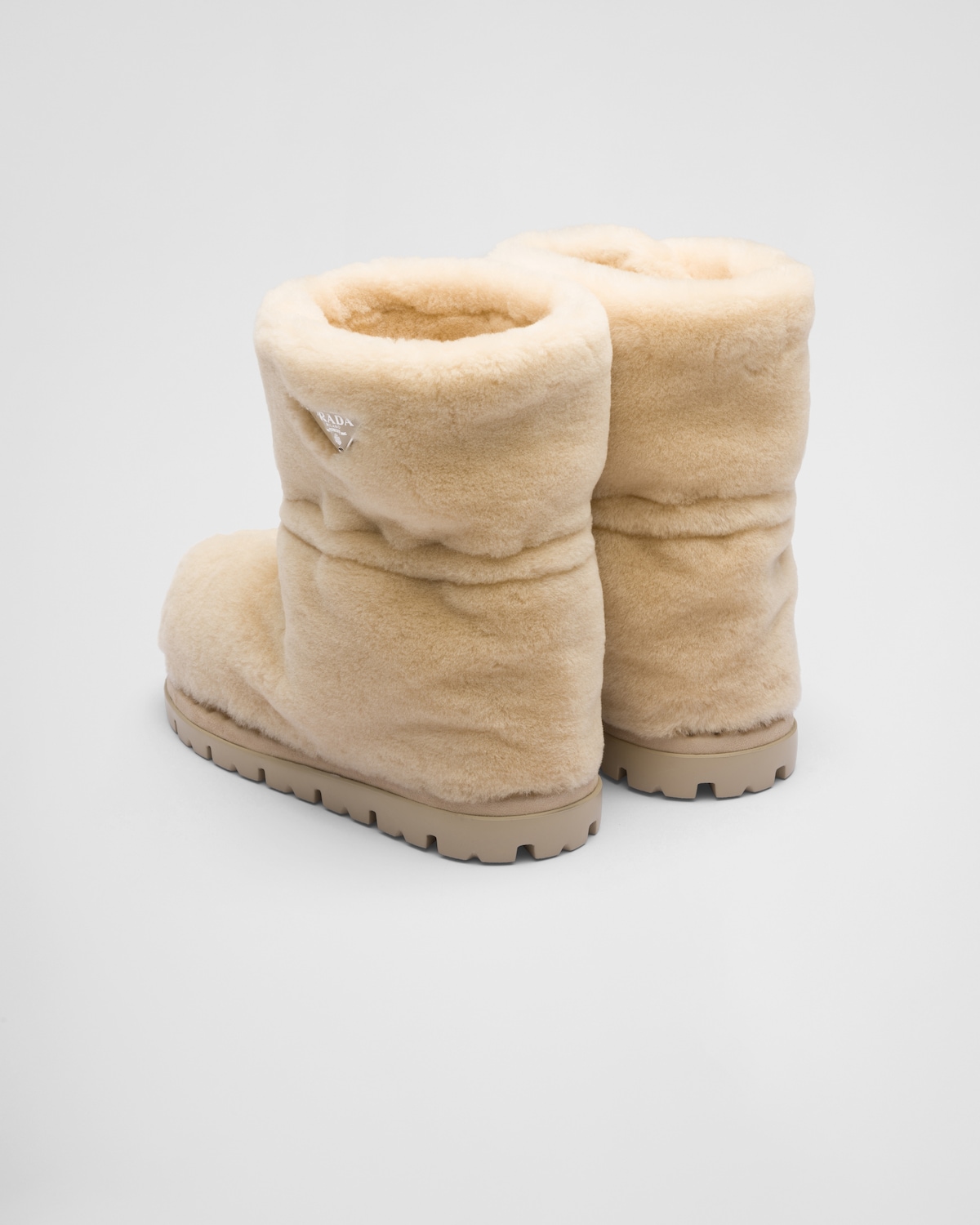 Ecru Shearling Booties | PRADA
