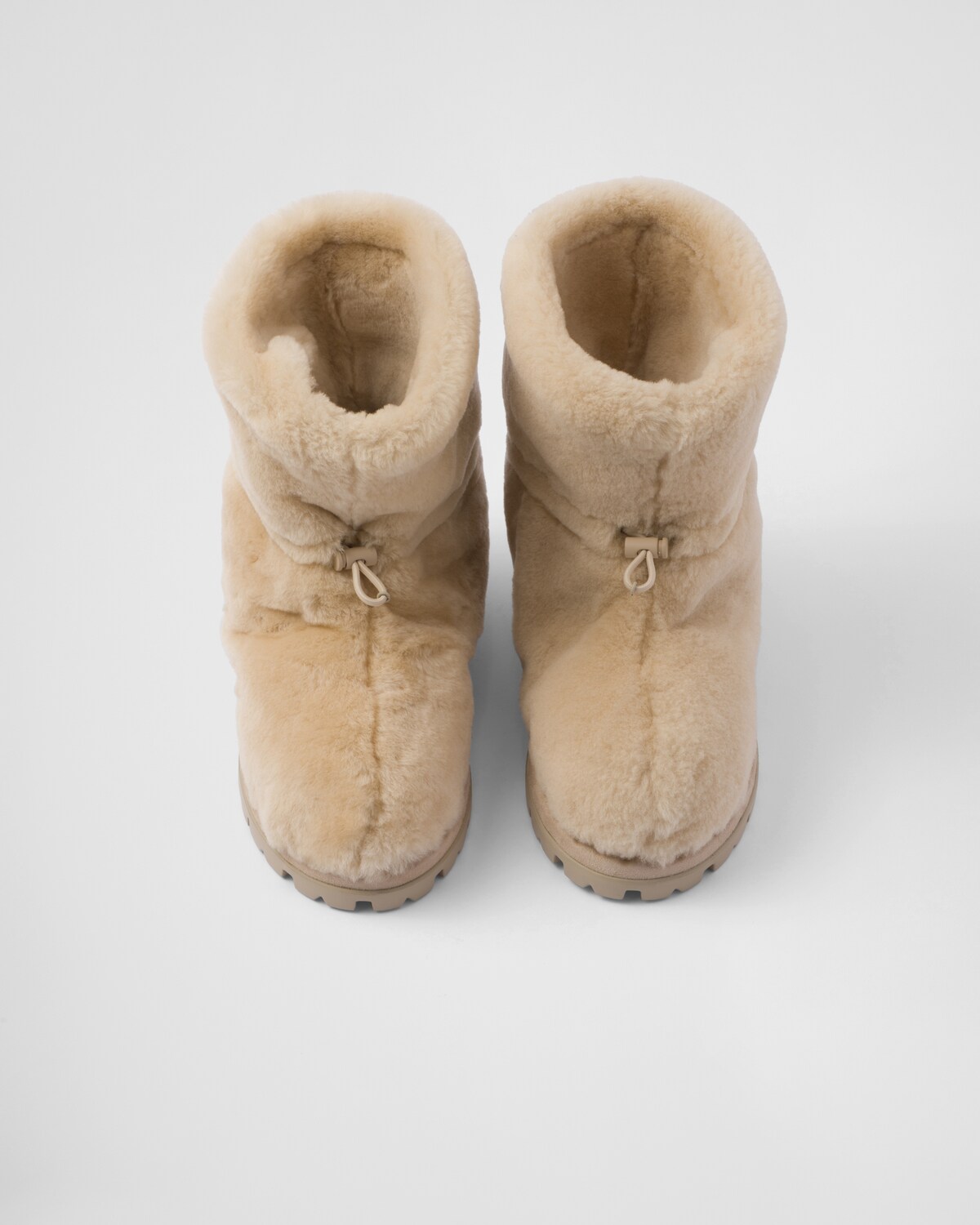 Ecru Shearling Booties | PRADA