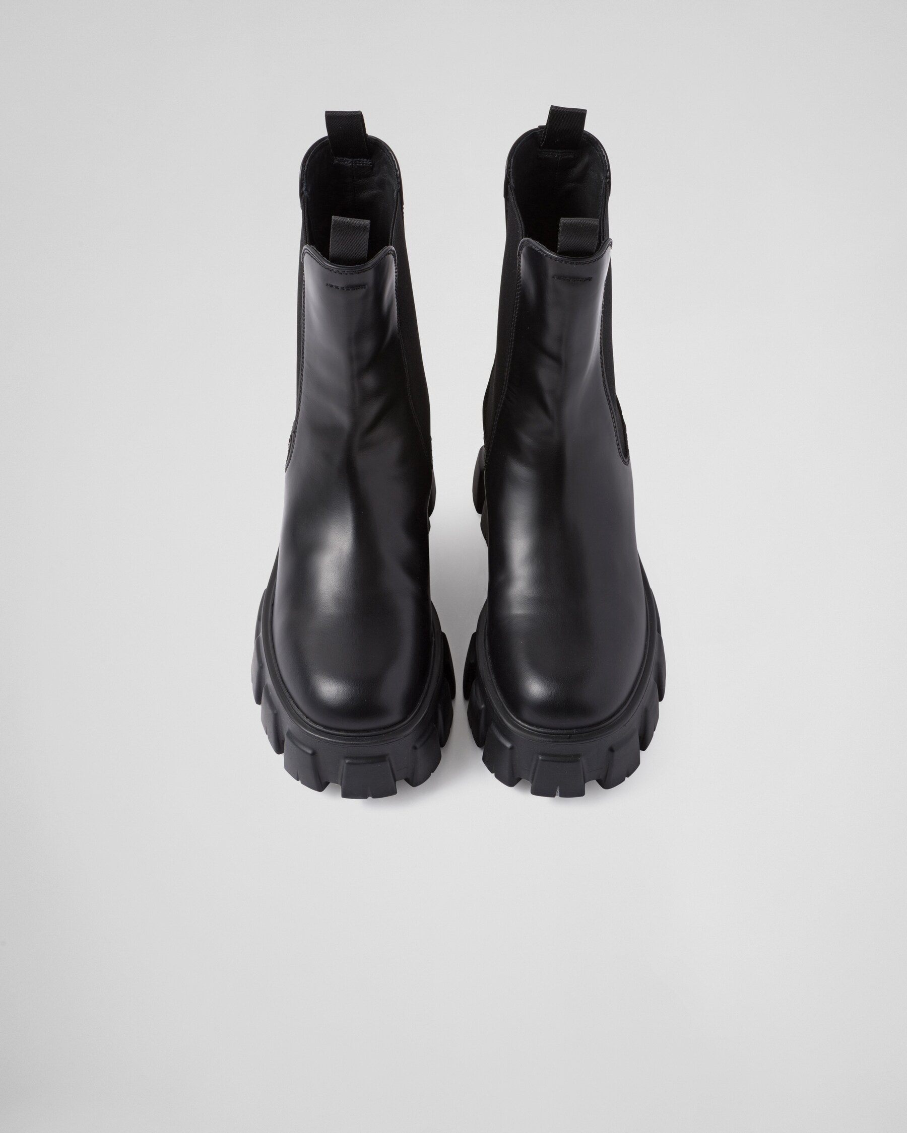 Black Monolith Brushed Leather Boots | PRADA