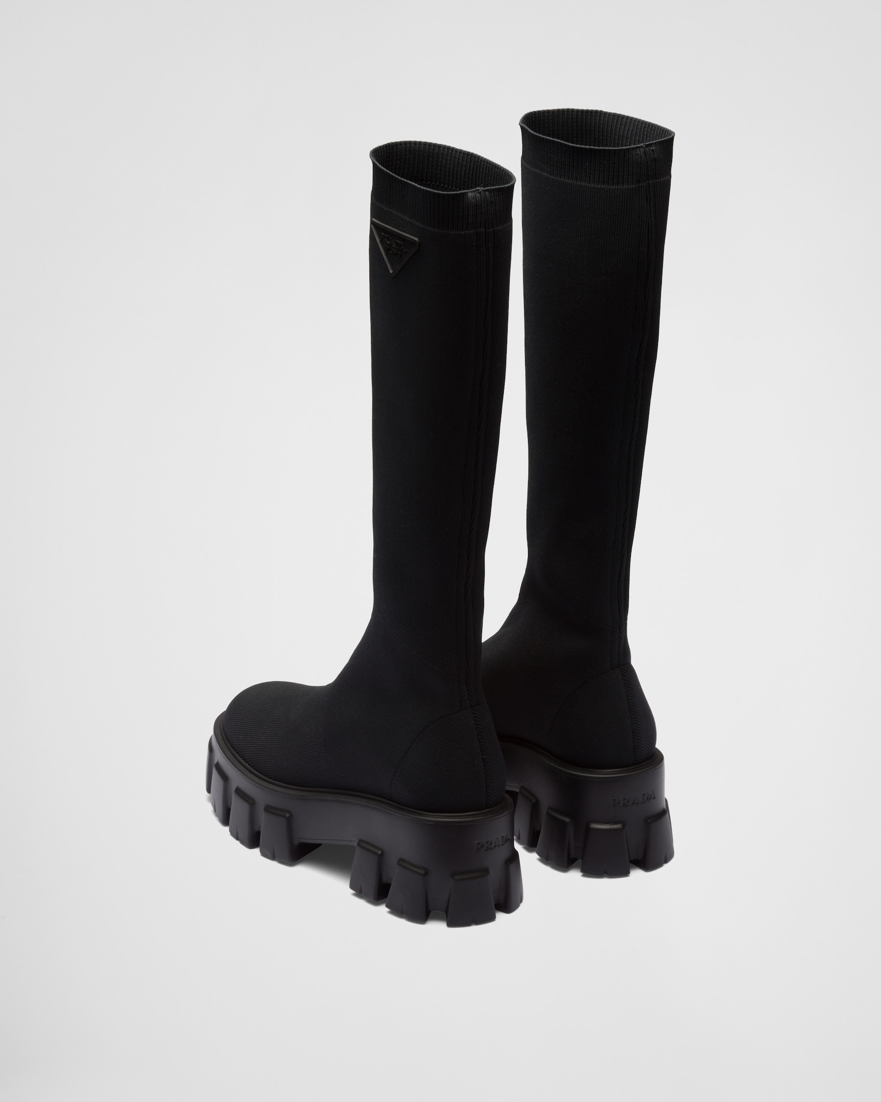 Black Monolith Knit Boots | PRADA