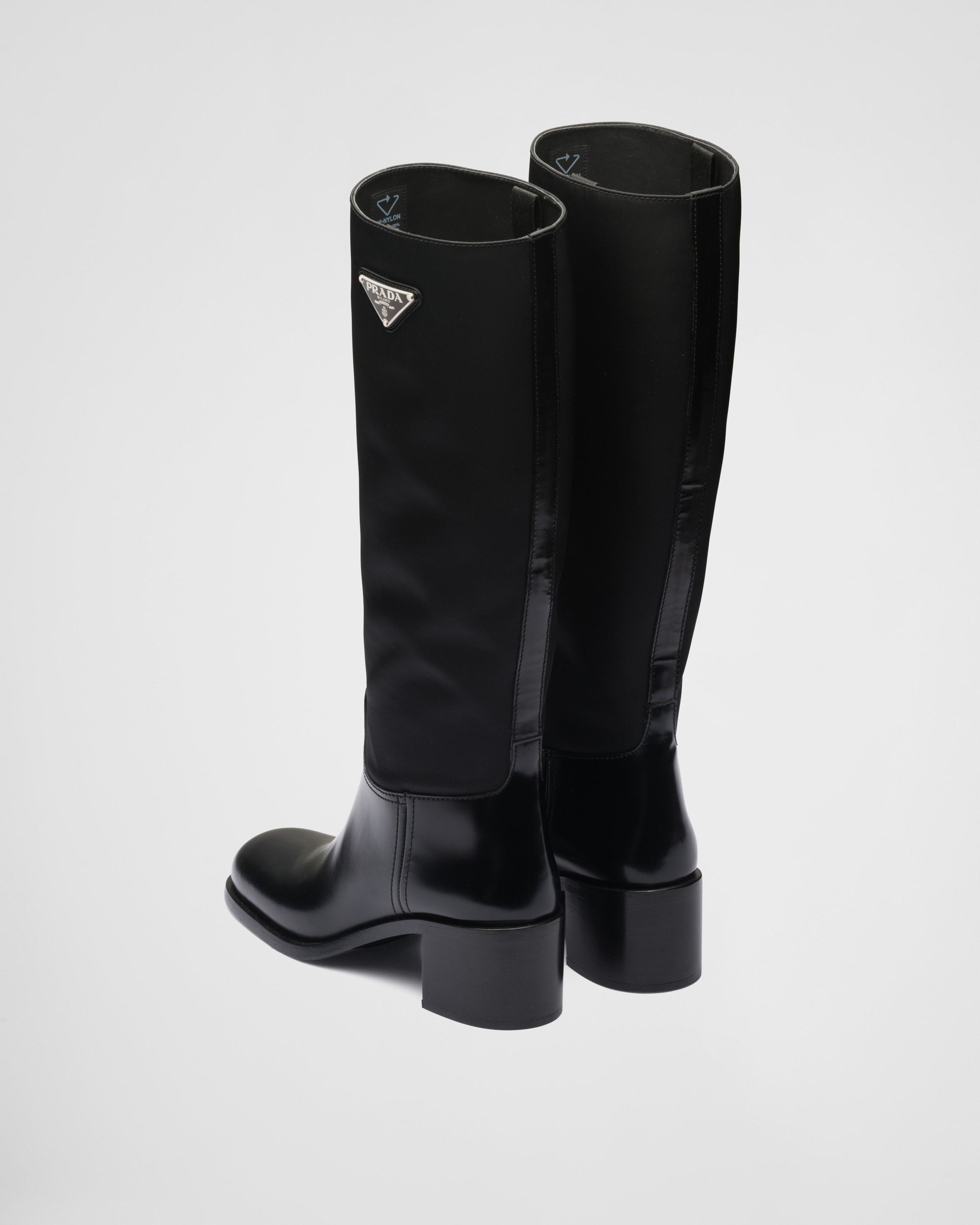 Black Brushed leather and nylon boots | Prada