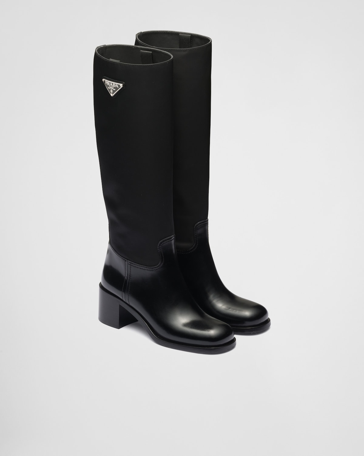 Black Brushed Leather And Re-nylon Boots | PRADA