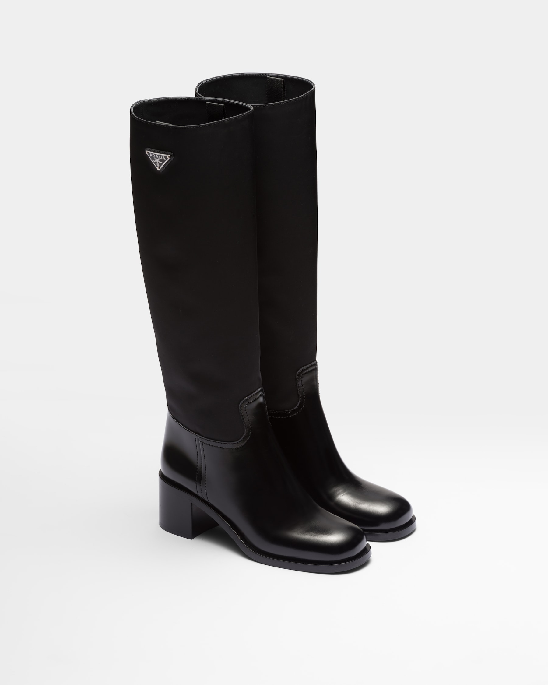 Black Brushed Leather And Re-nylon Boots | PRADA