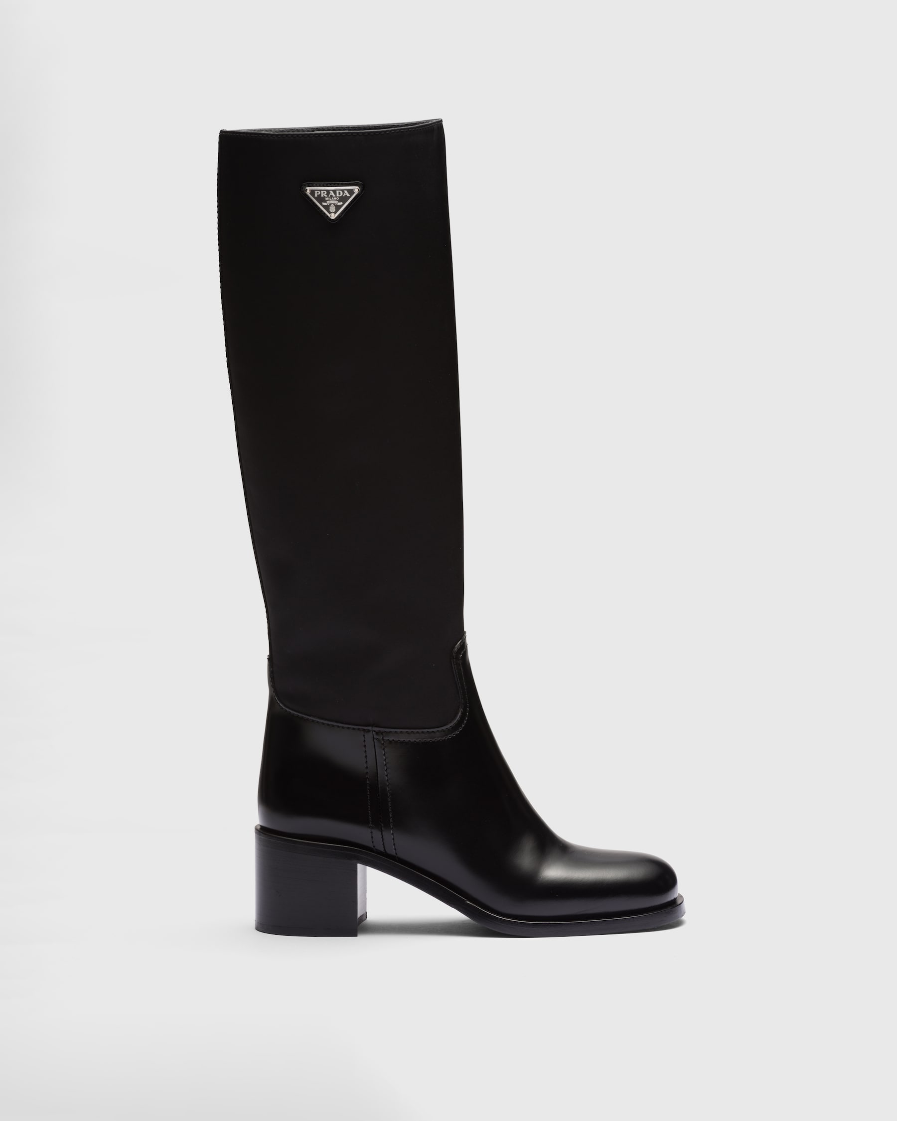 Black Brushed Leather And Re-nylon Boots | PRADA