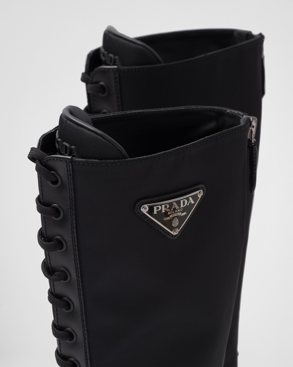 Black Brushed Leather And Re-nylon Boots | PRADA