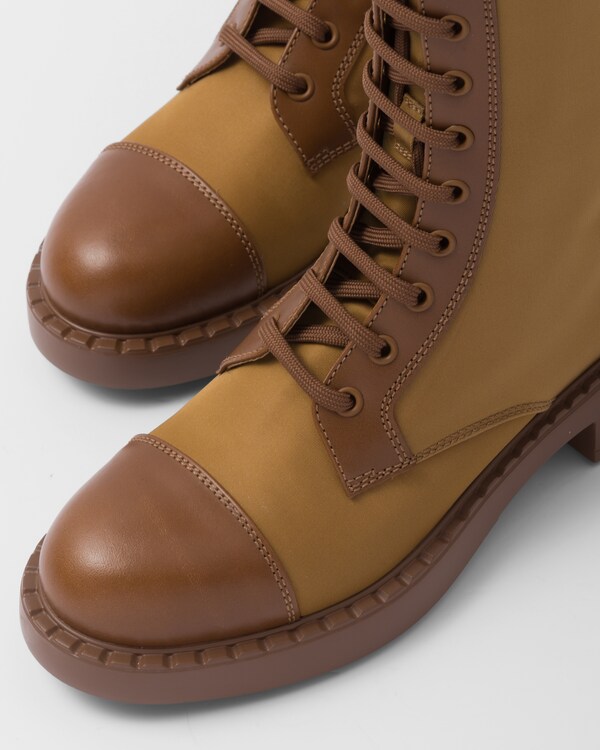 Tobacco Brushed Leather And Re-nylon Boots | PRADA