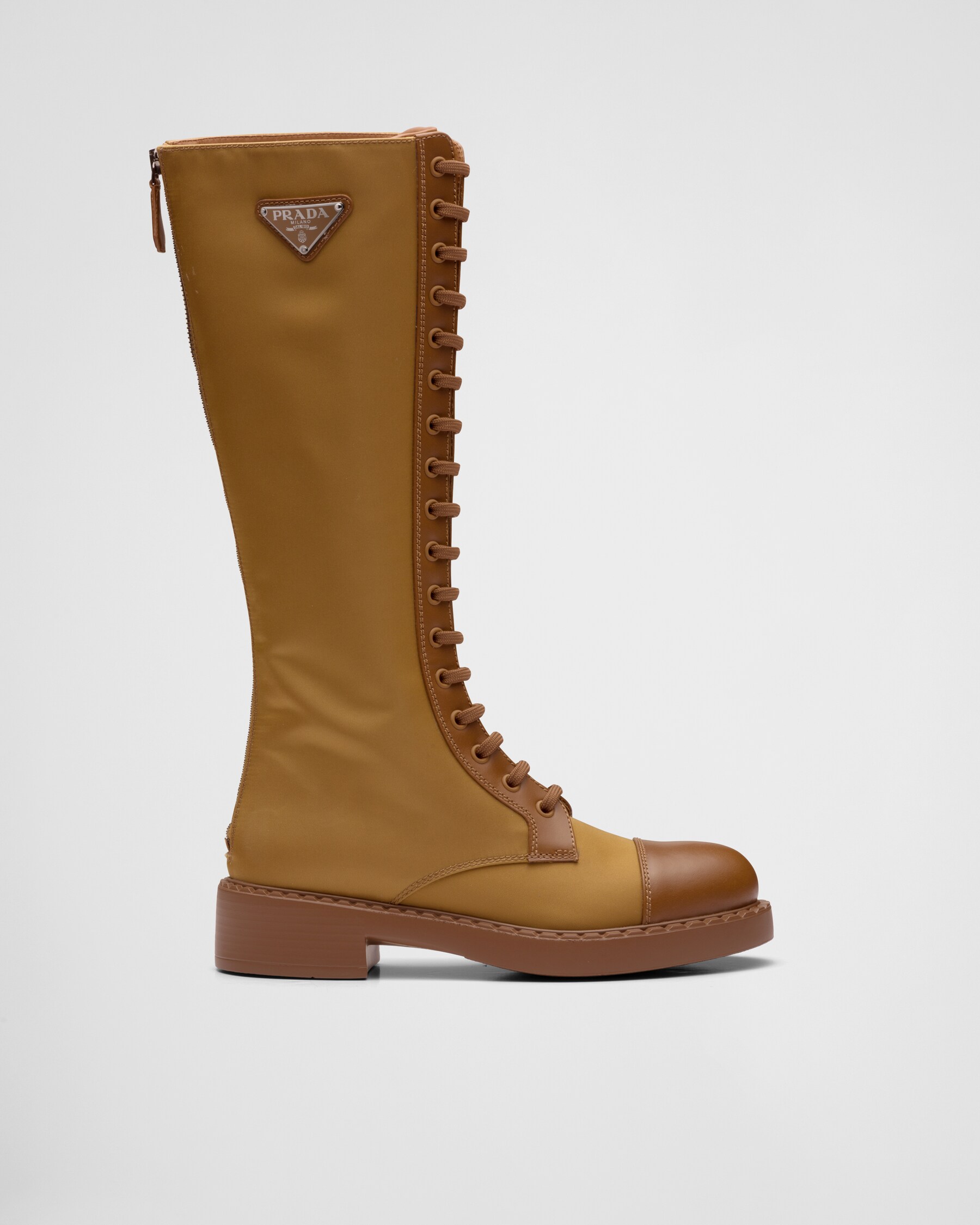 Tobacco Brushed Leather And Re-nylon Boots | PRADA
