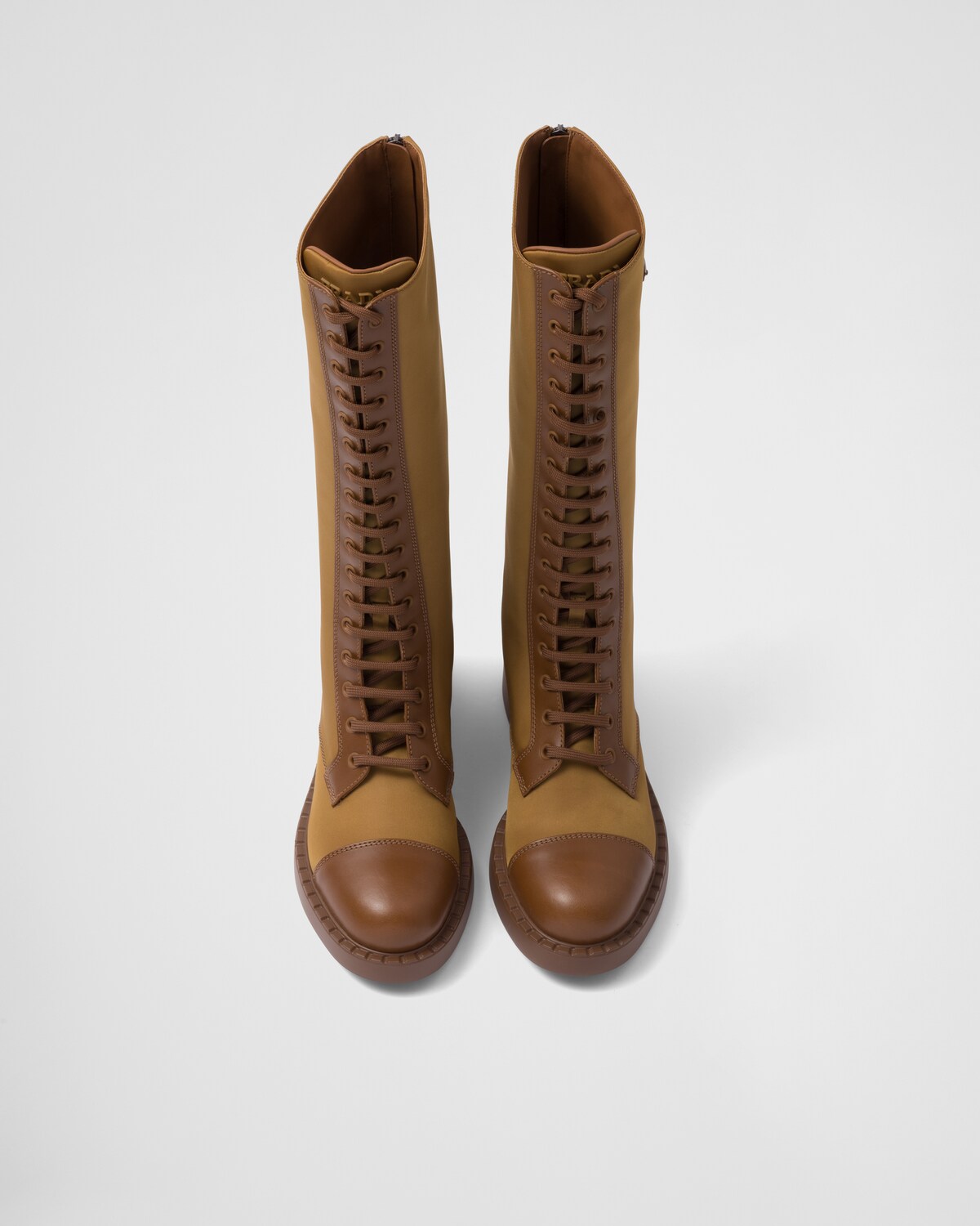 Tobacco Brushed Leather And Re-nylon Boots | PRADA
