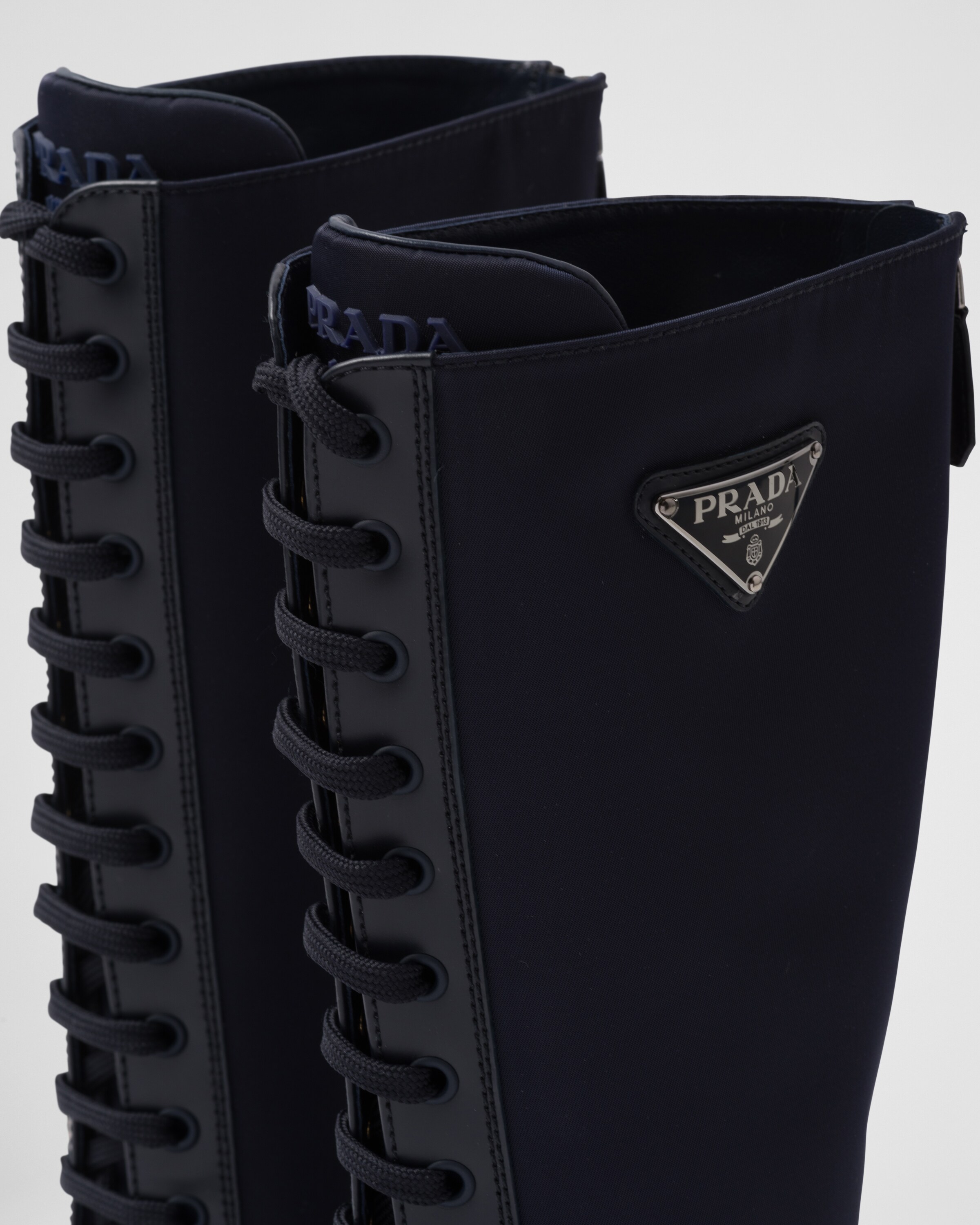 Navy Brushed leather and Re-Nylon boots | Prada