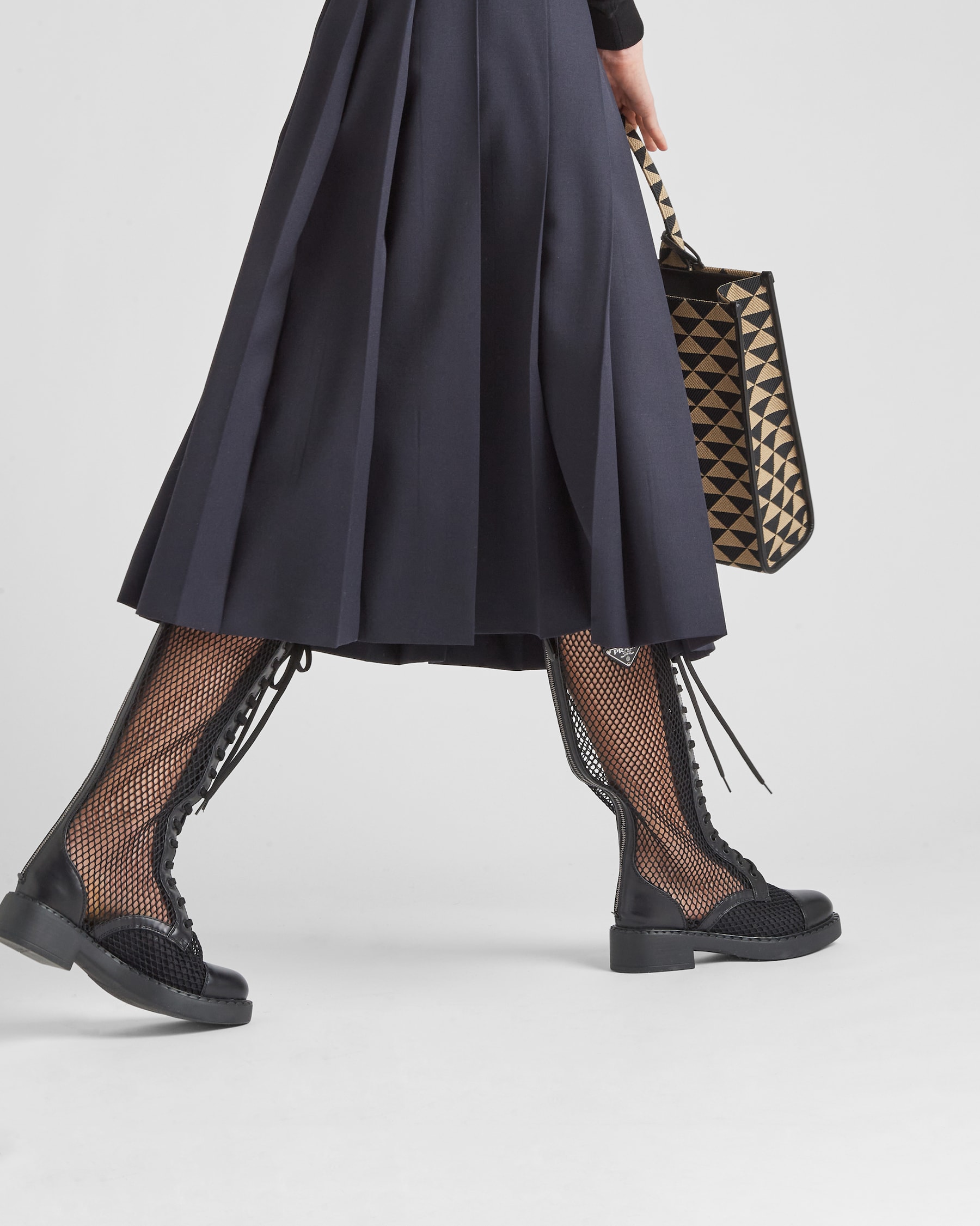 Black Brushed Leather And Mesh Boots | PRADA