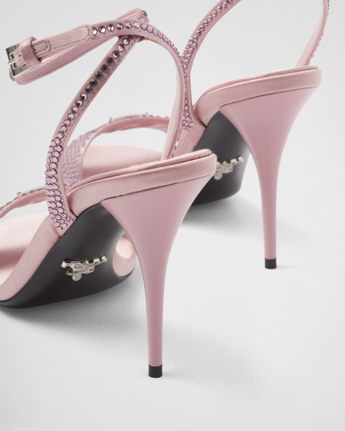 Alabaster Pink Satin Sandals With Crystals | PRADA