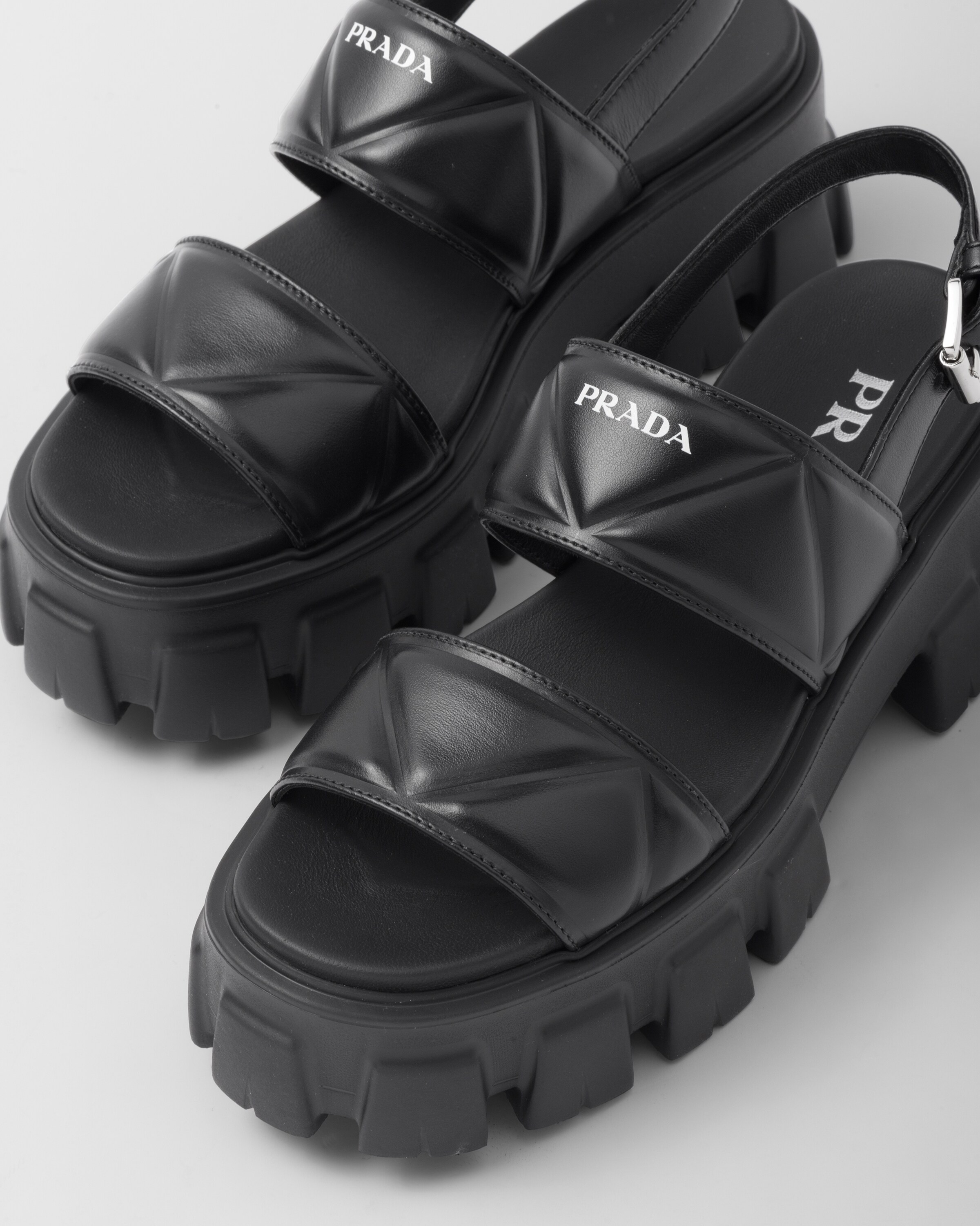 Black Monolith leather sandals | Prada