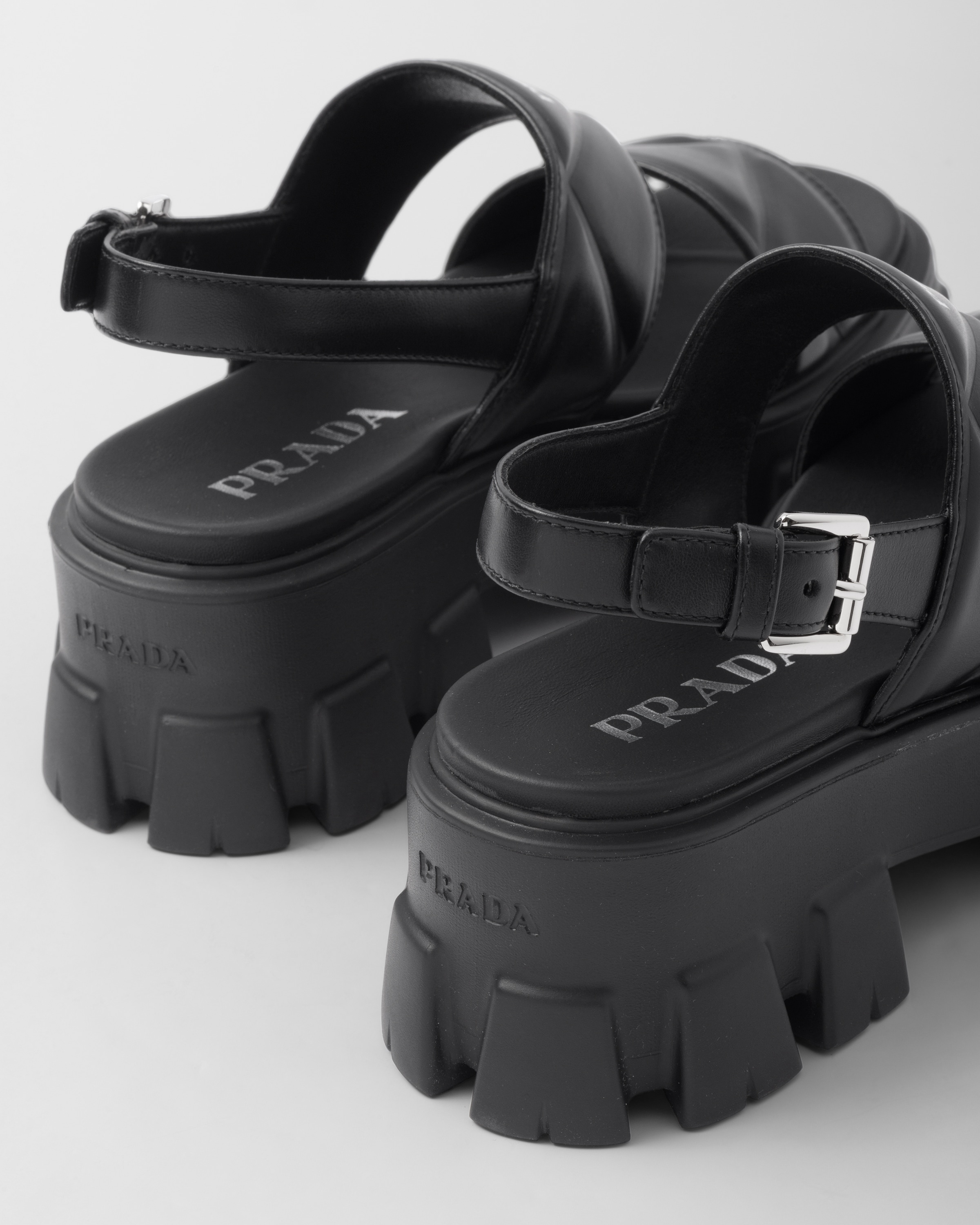 Black Monolith leather sandals | Prada