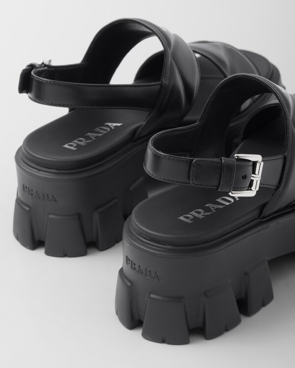 Black Monolith Leather Sandals | PRADA