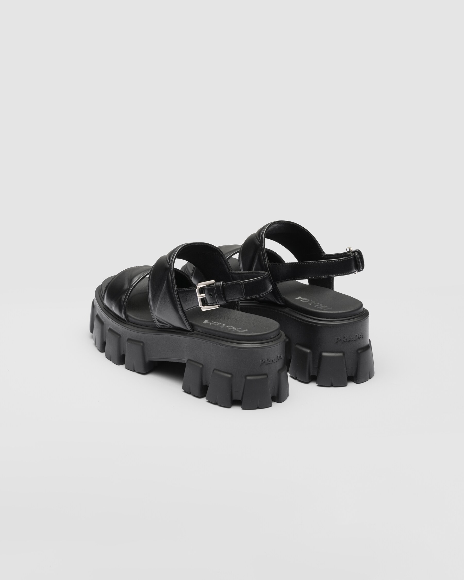 Black Monolith Leather Sandals | PRADA